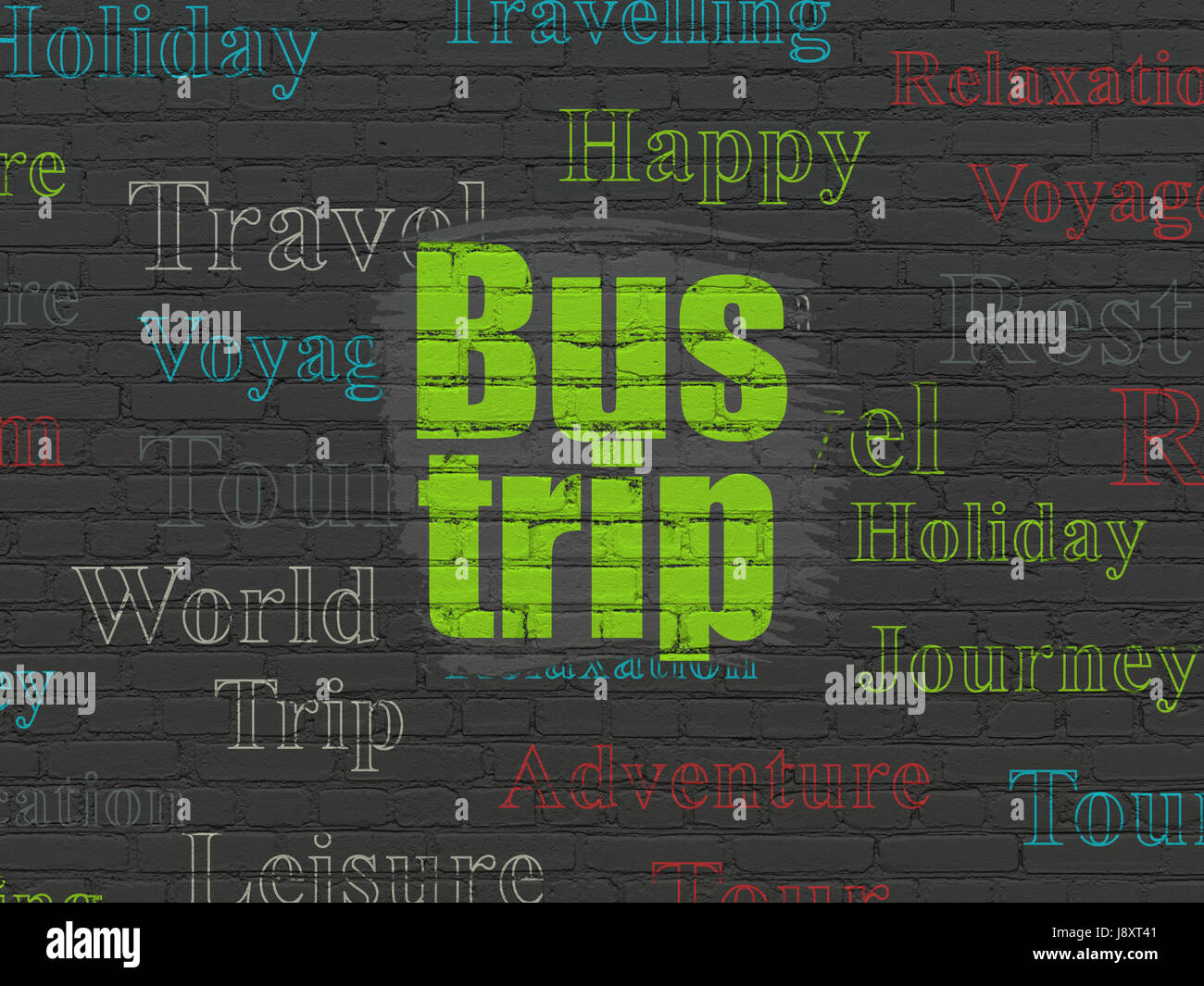 Travel concept: Bus Trip on wall background Stock Photo - Alamy