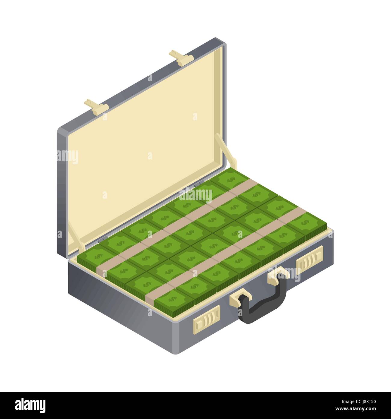 Suitcase with money Isometric. Case with cash. Suitcase with dollars ...