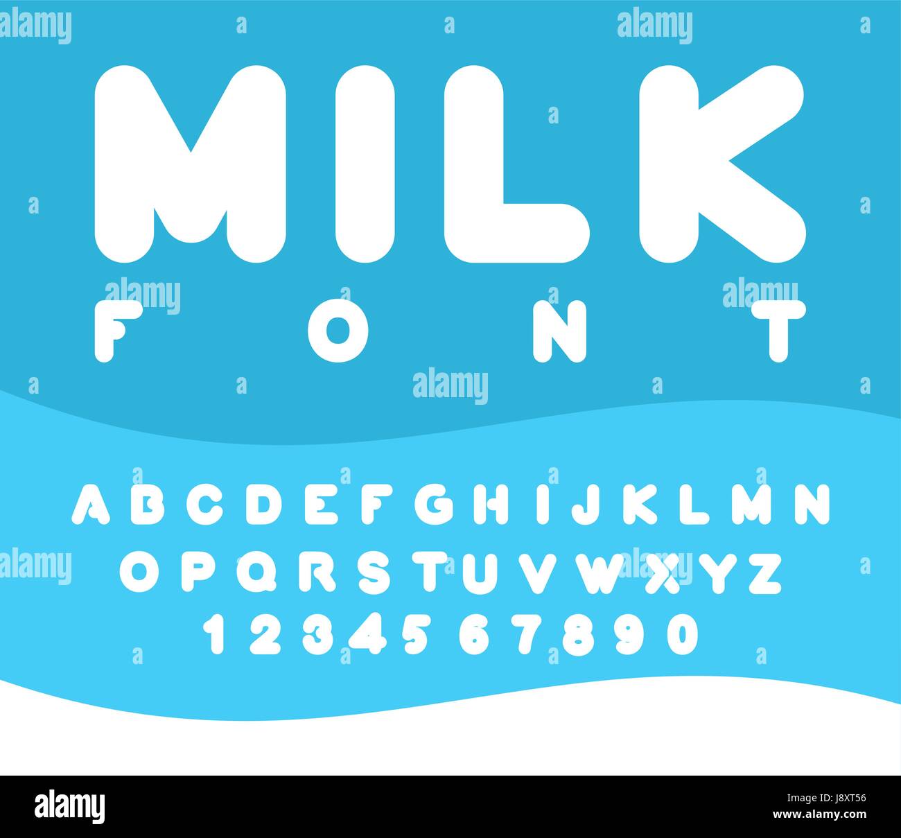 Milk font. Rounded alphabet. Soft letters. ABC for dairy products Stock ...