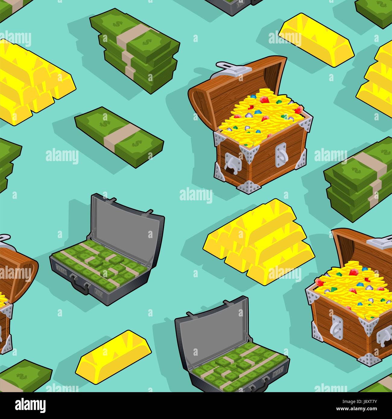 Riches seamless pattern. Chest with gold ornament. Gold bullion ...