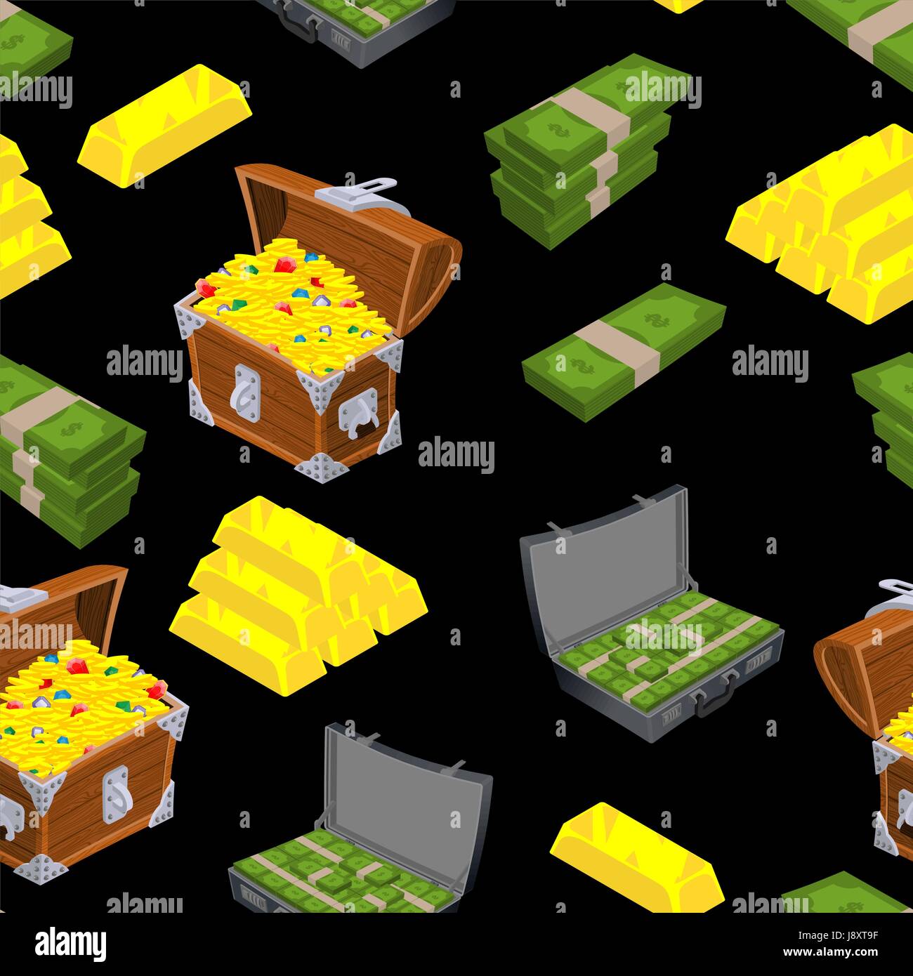 Riches seamless pattern. Chest with gold ornament. Gold bullion ...