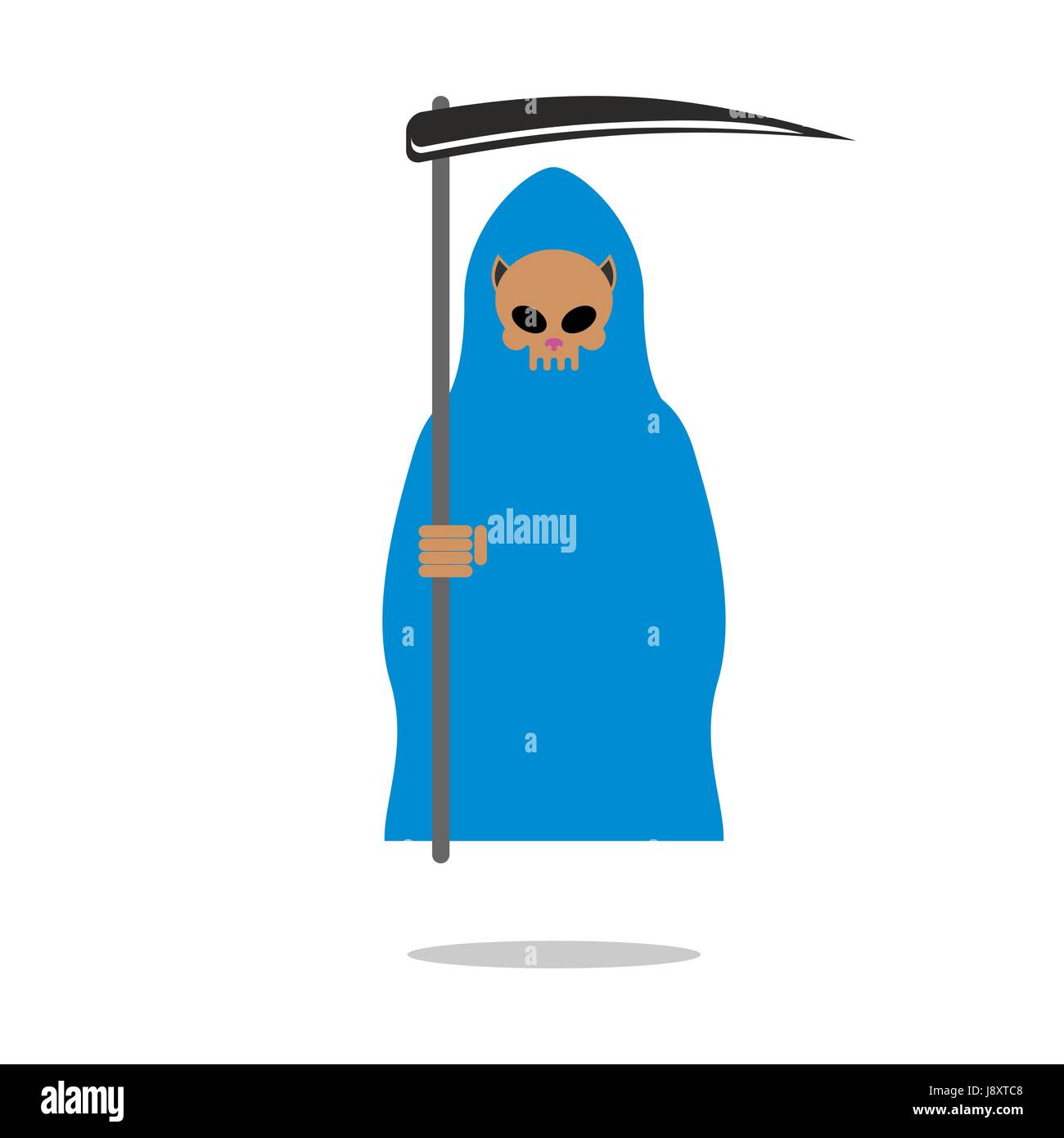 Death skull cat in blue cloak. Grim Reaper pets with scythe Stock ...