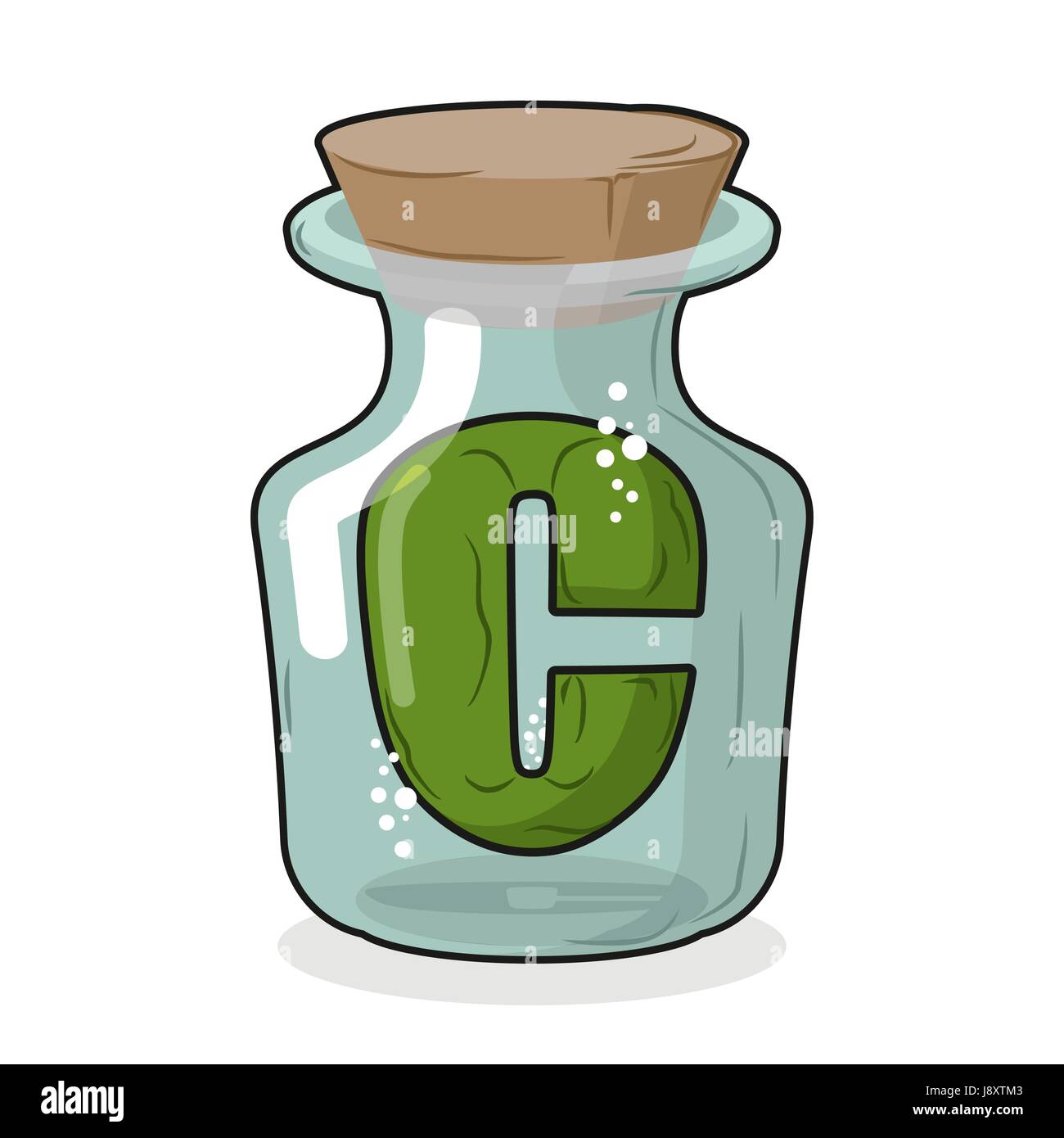C in scientific laboratory bottle. Letter in a magic bottle with a ...