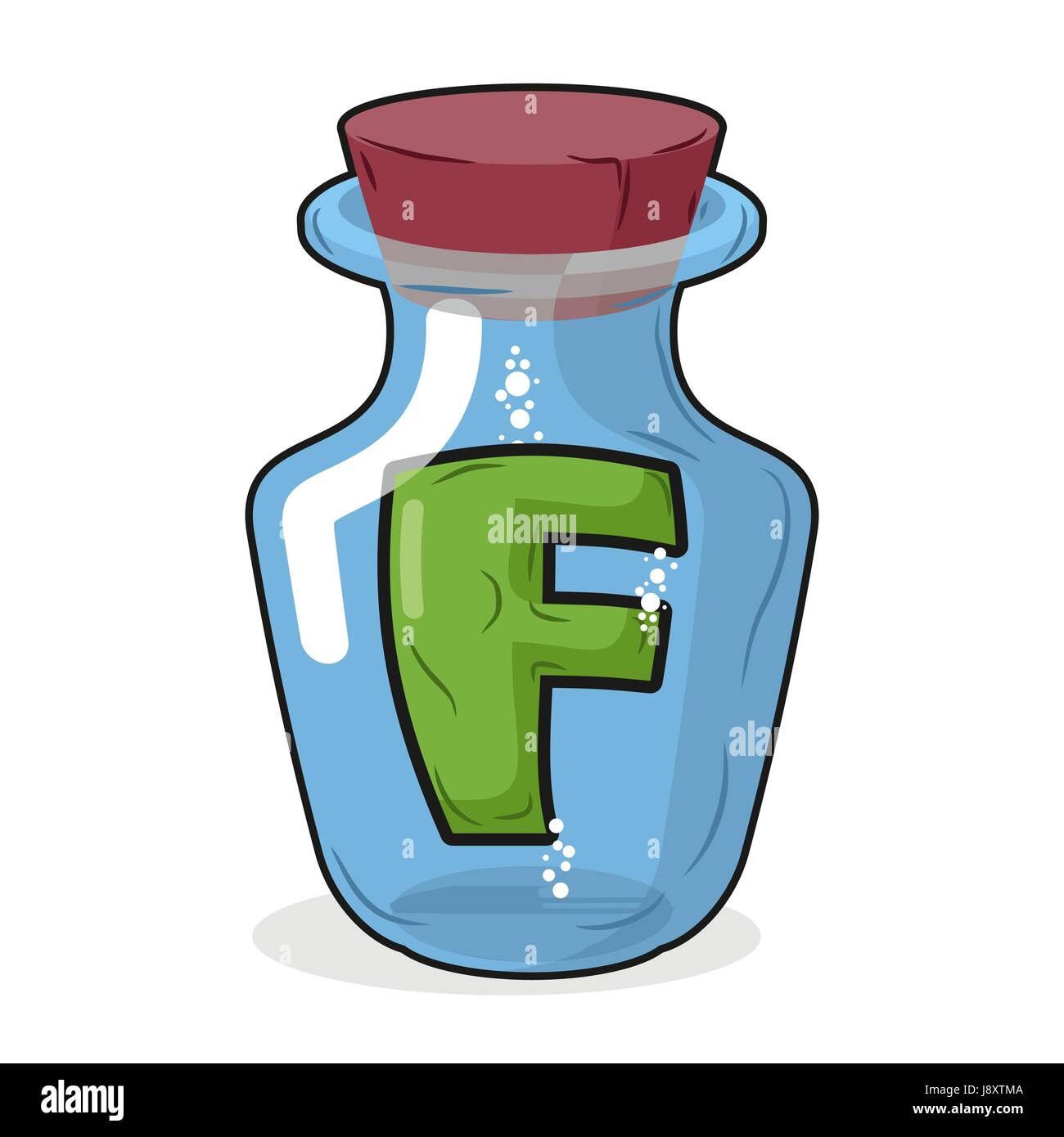 F in bottle for experiments. Letter in vessel. Laboratory research ...