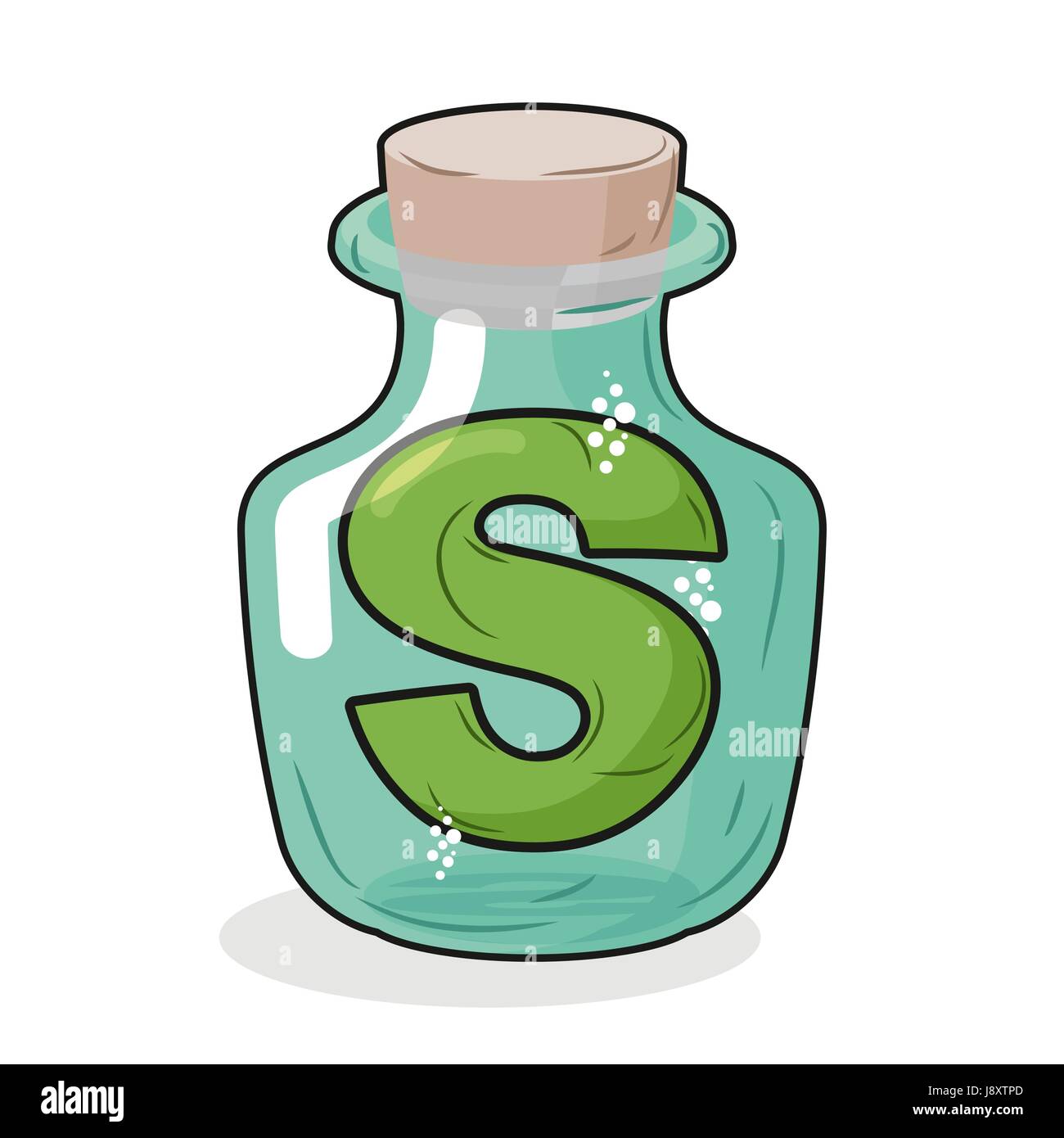 S retro laboratory flask bottle. Letter in old magic potion bottle with ...