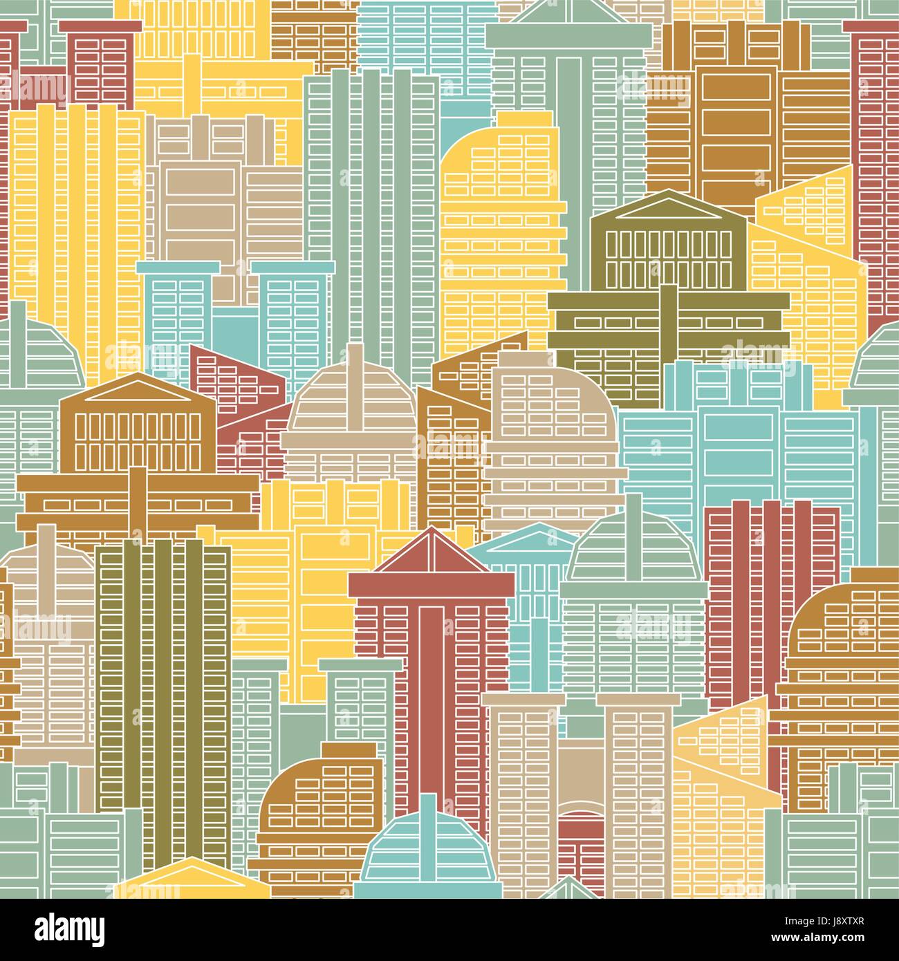 Urban seamless pattern. Colorful buildings in city, metropolis. Multi ...