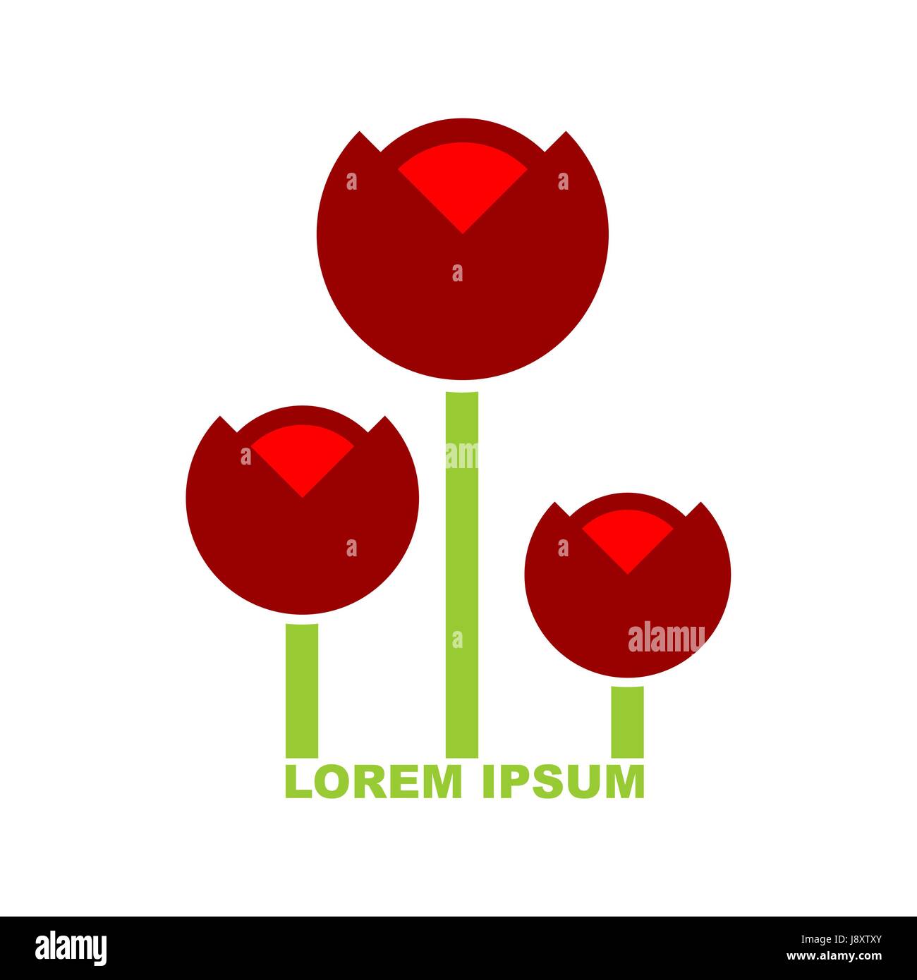 Three red Tulip logo. Emblem for flower shop. Vector stylized flowers ...