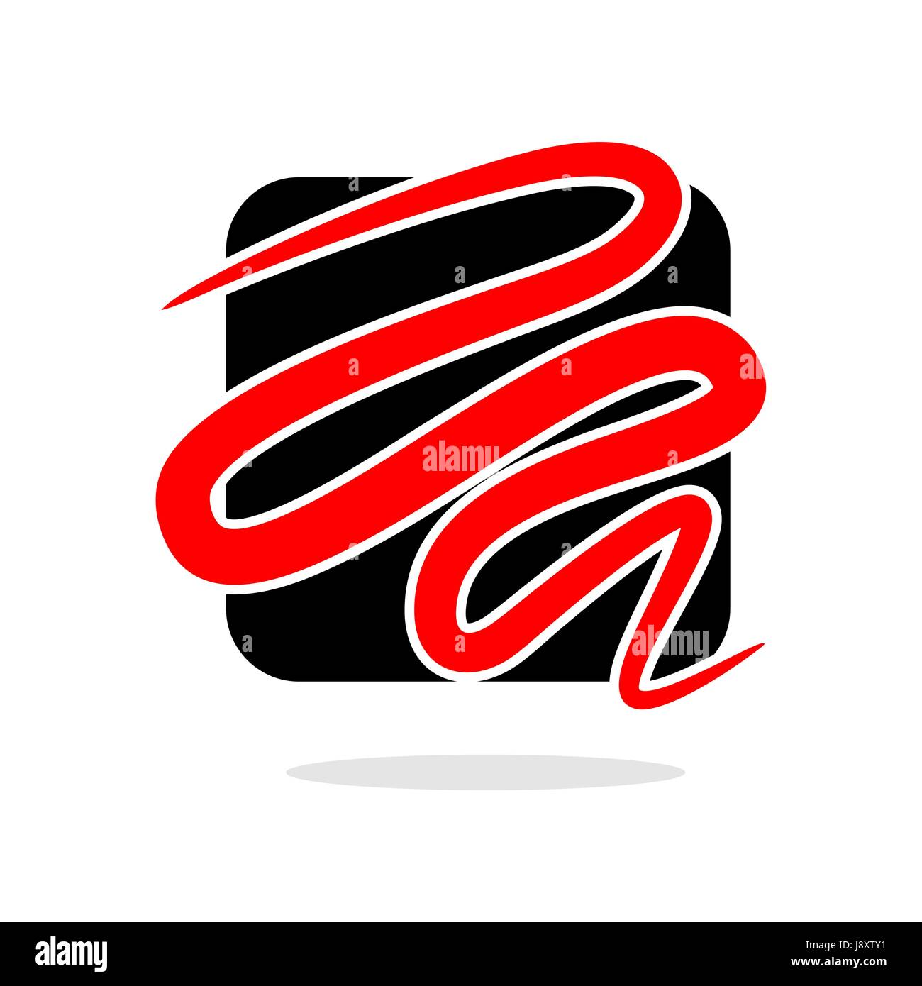 Red line on black square logo. Logo for business template. Curved bar ...