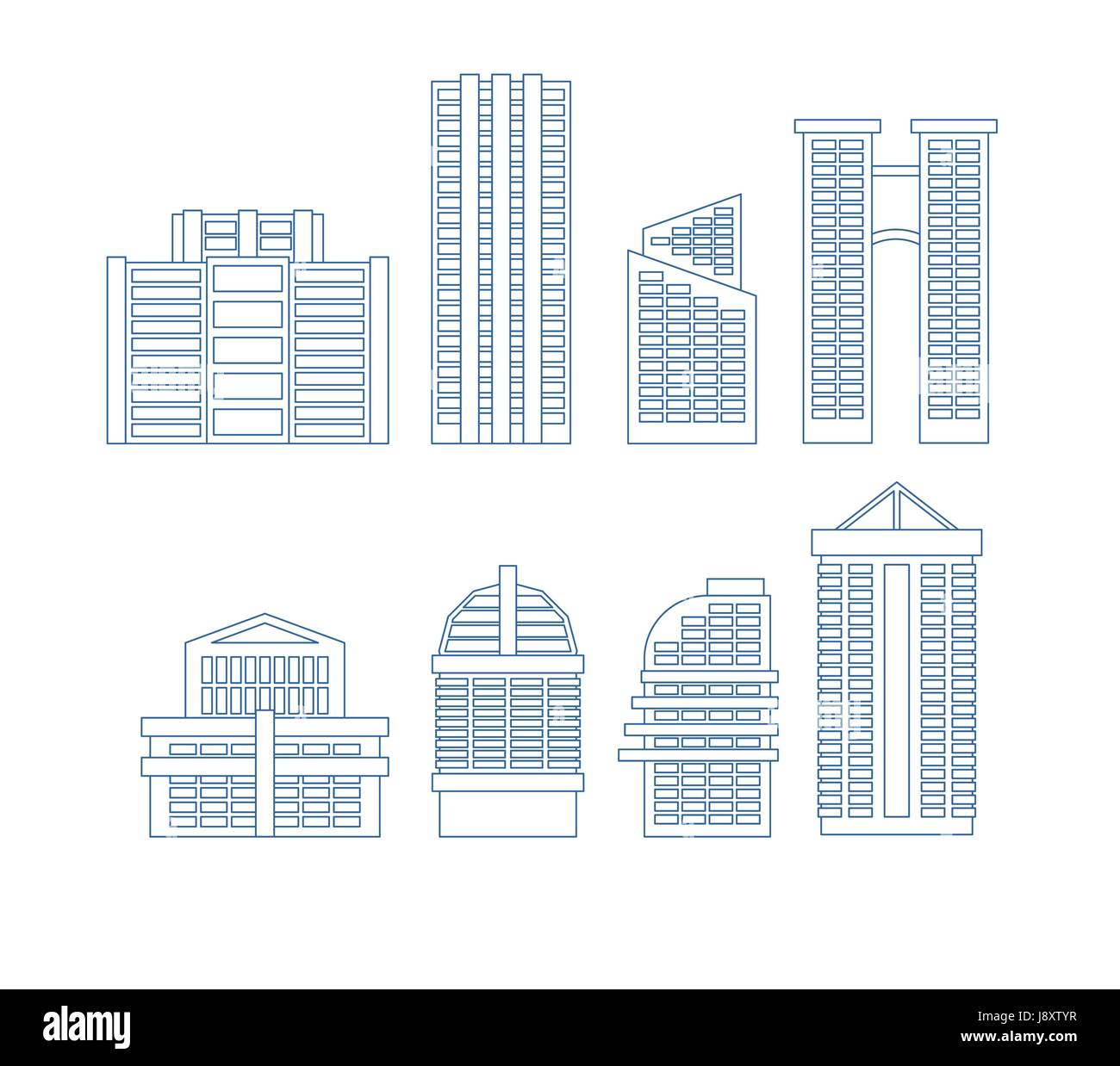 High-rise buildings. Buildings line icon set. City Skyscrapers vector ...
