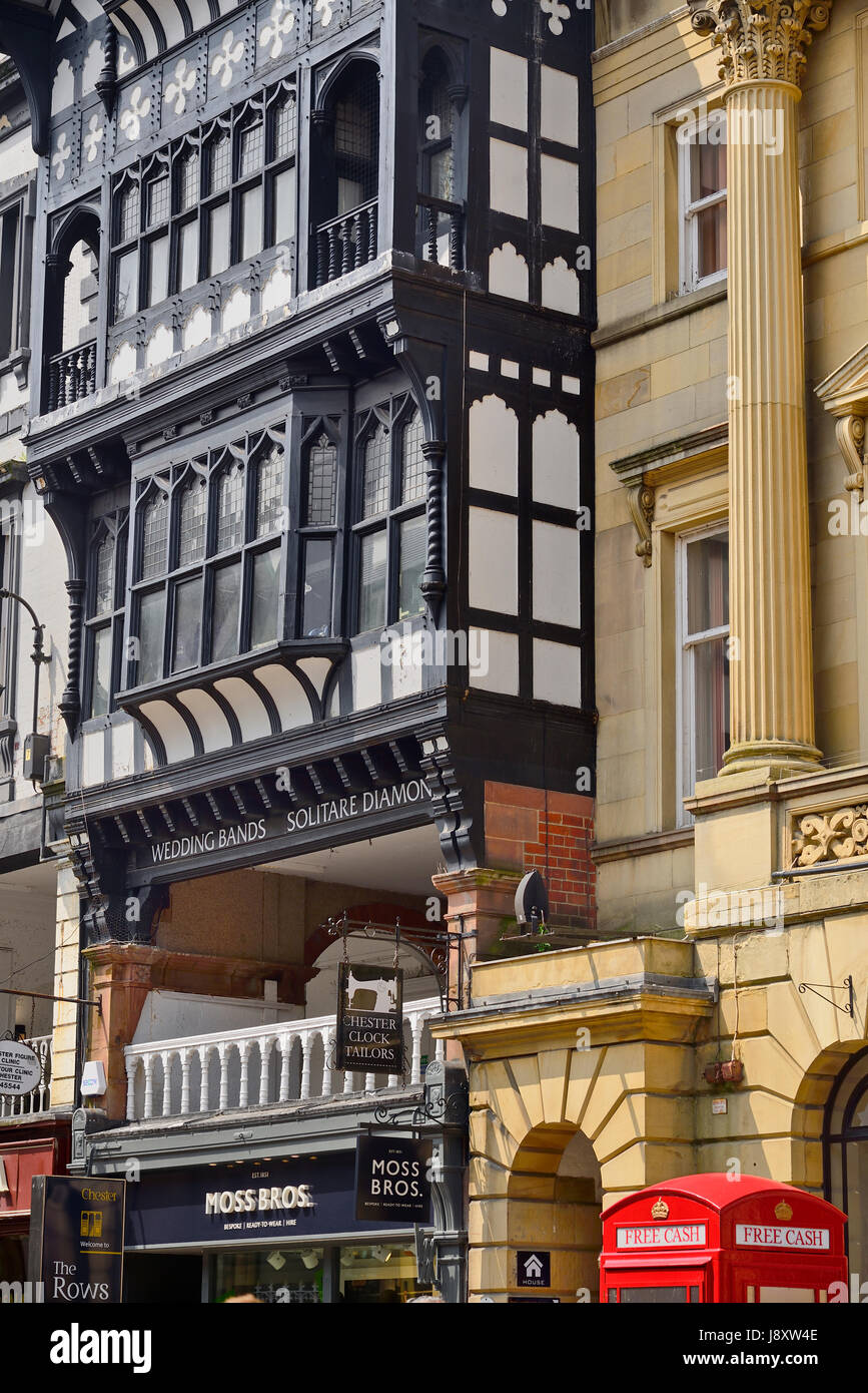 England, Cheshire, Chester, Iconic red telephone box converted to ATM ...