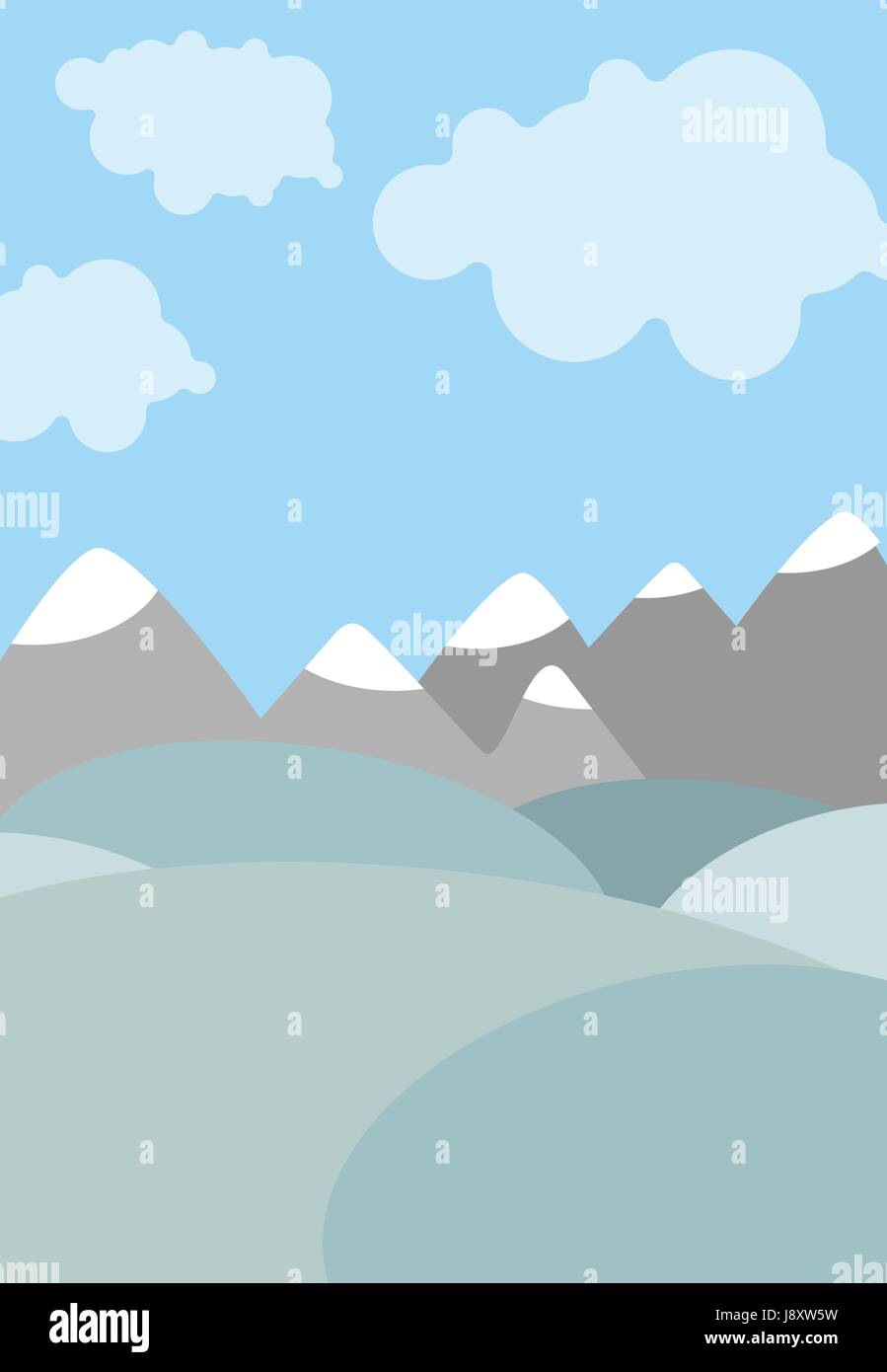 Cartoon natural landscape. Sky with clouds. Mountains and fields. Cute ...