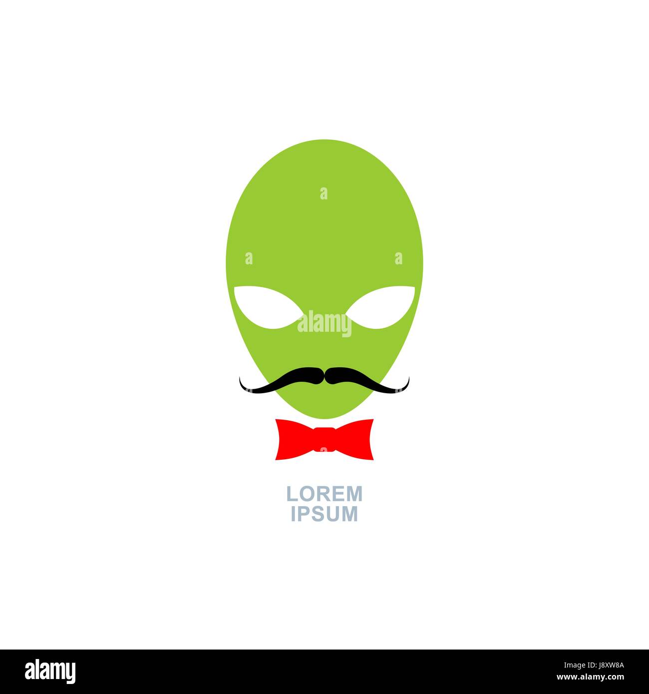Green alien with mustache and bow-tie. logo template UFO. vector icon ...