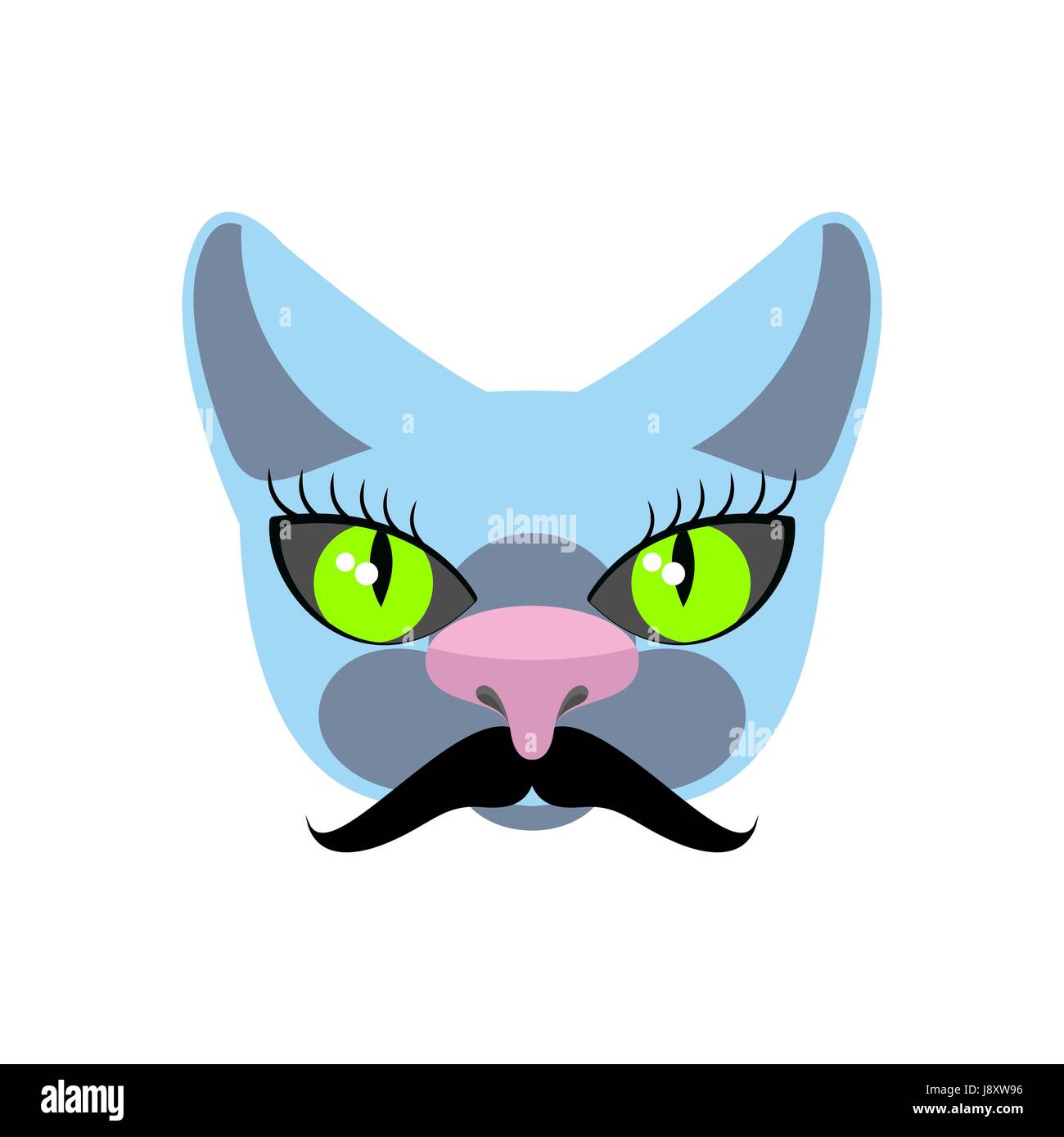 Blue Cat with big mustache. Pet hipsters. Vector icon, logo Stock ...