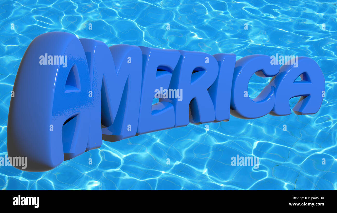 "AMERICA" written with blue 3D letters on water background Stock Photo ...
