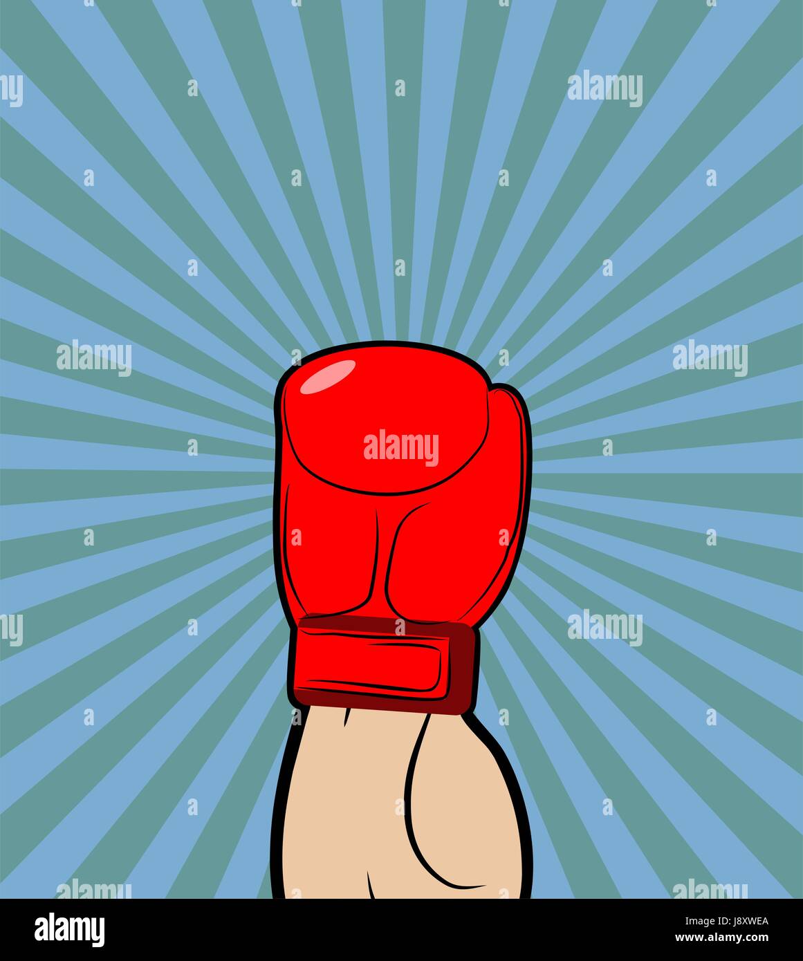 Hand in Boxing Glove. Winner, boxing champion raised his hand up-a ...