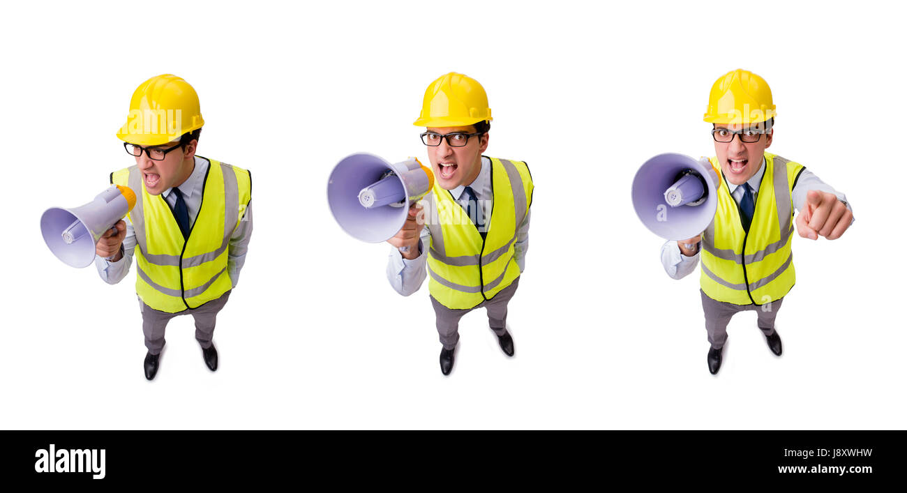 Angry construction supervisor isolated on white Stock Photo - Alamy