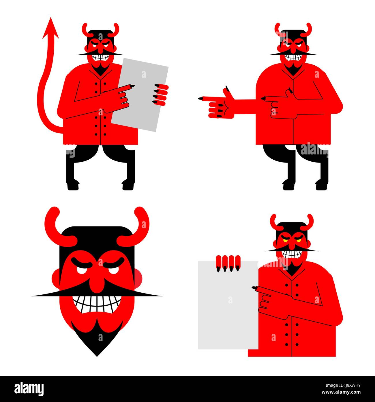 Set satana and devil. Daemon in different poses. Scary red demon shows ...