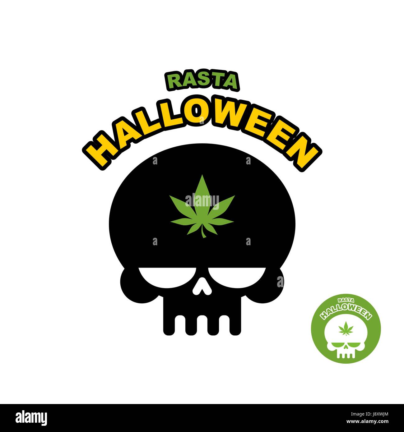 Skull with marijuana, cannabis. Rasta Halloween. Print logo for dreaded ...