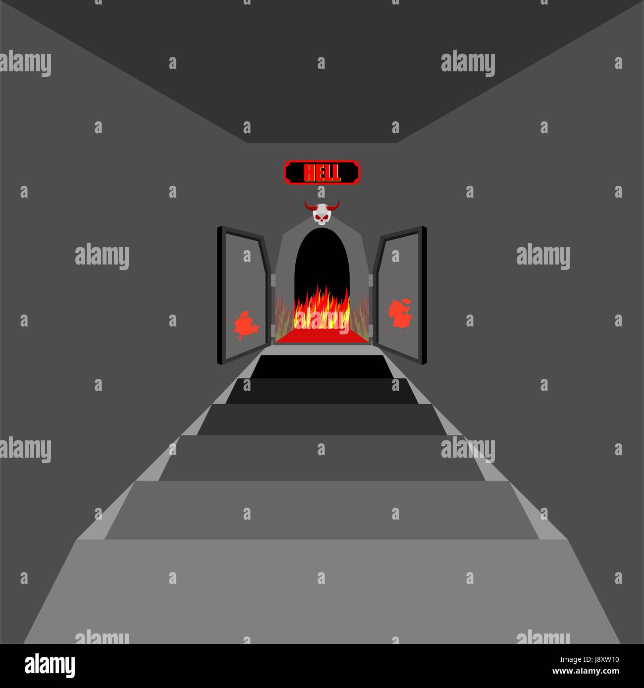 Gate to hell. Open Fiery gate of purgatory. Door to hell. Entrance to ...