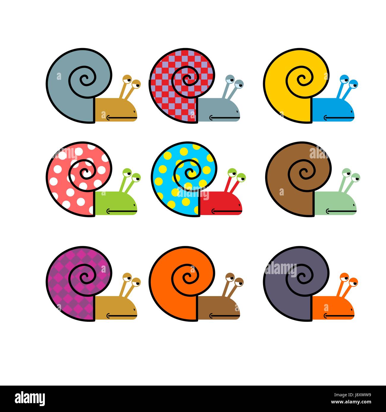 Set of snail with colored shell. Vector illustration Stock Vector Image ...