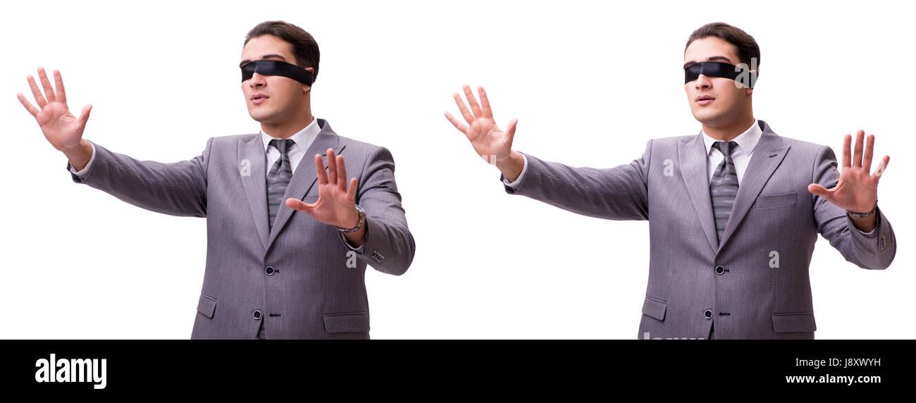 Blindfolded businessman isolated on white Stock Photo - Alamy