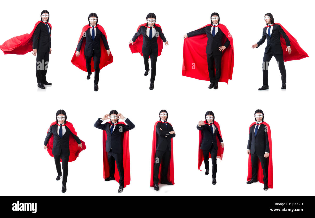 Man in red cover isolated on white Stock Photo - Alamy