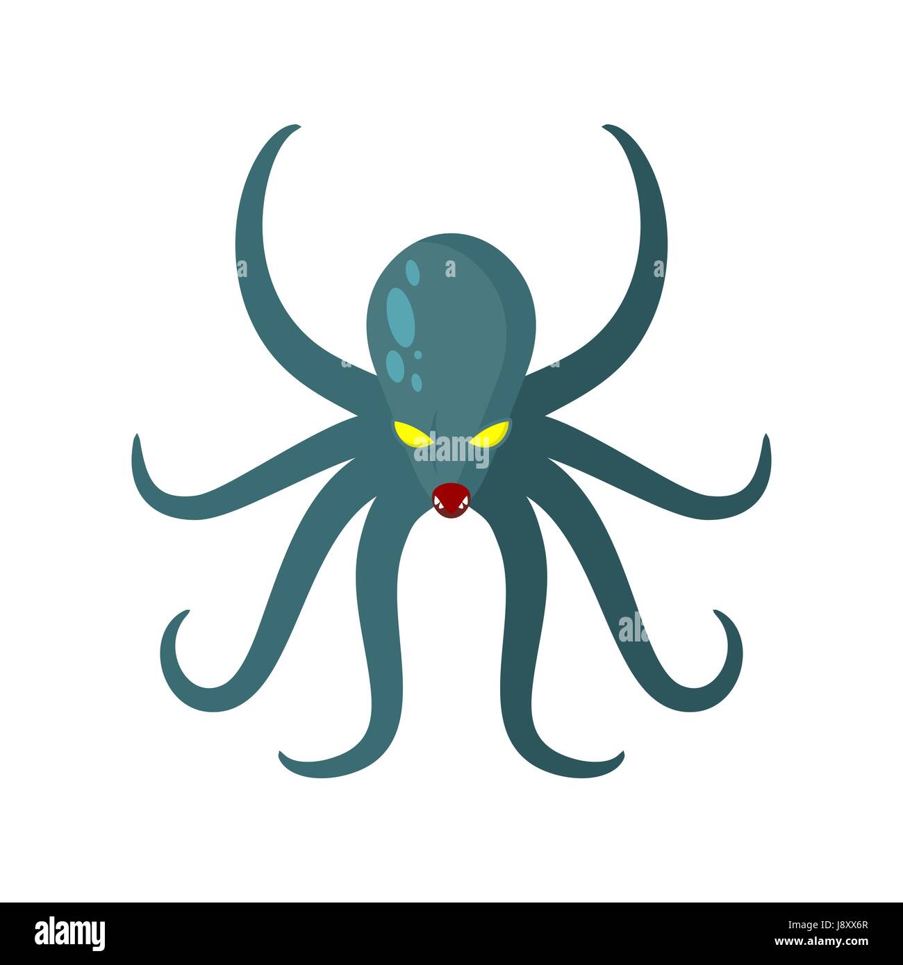 Angry Octopus. Horrible sea monster with tentacles. Vector Stock Vector ...