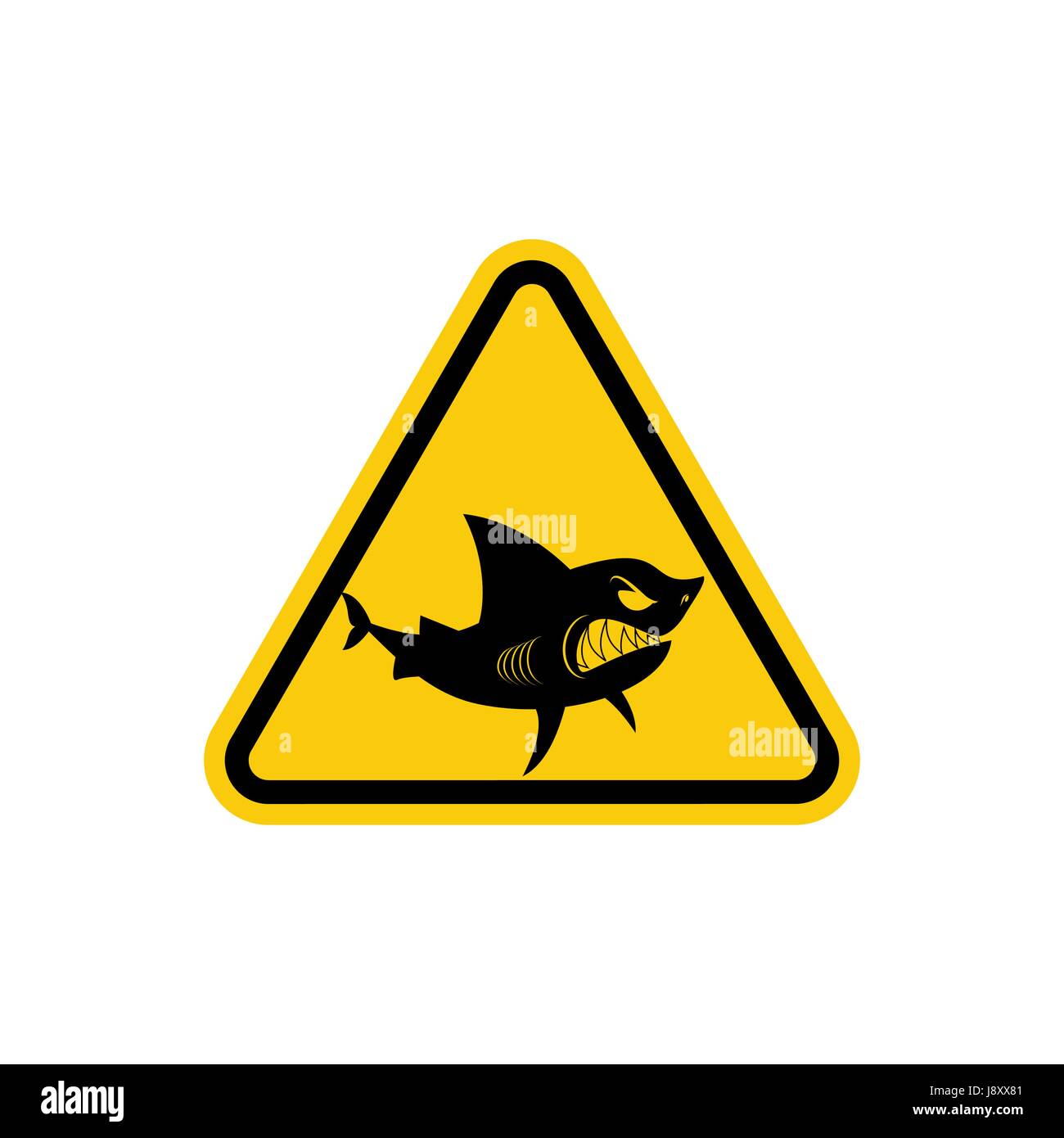 Sign of attention to sharks. Yellow warning sign for Ocean. Swimming is ...