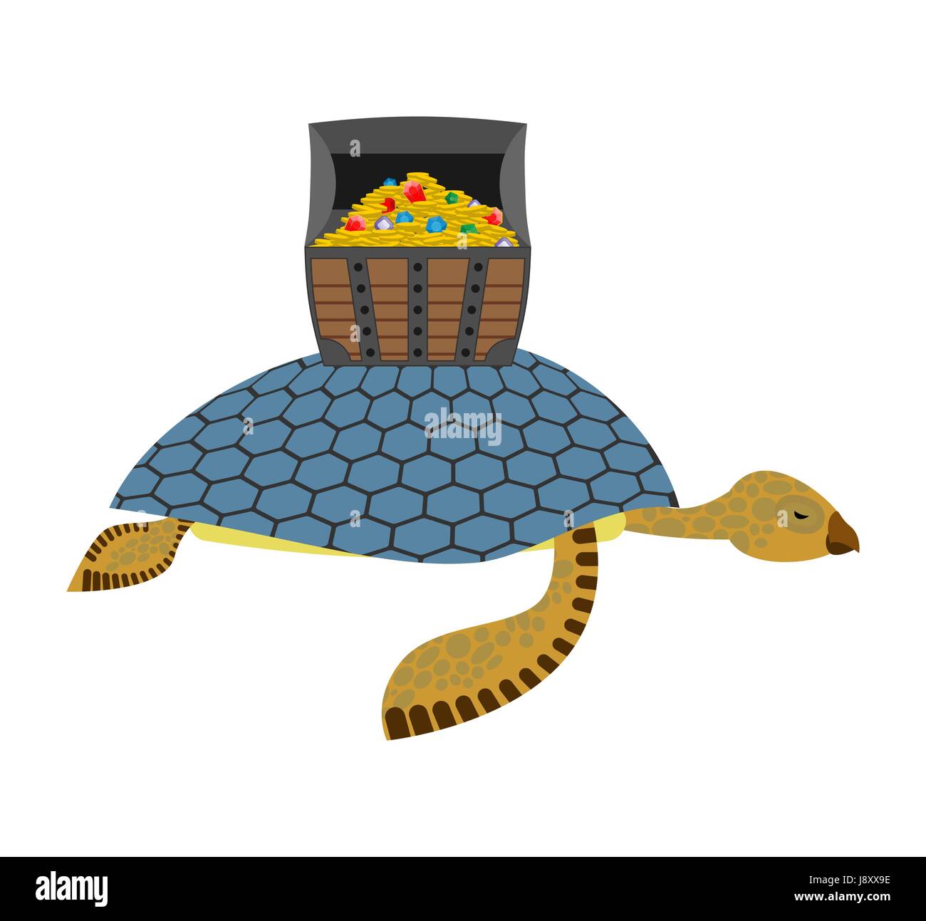 Water Turtle and treasure chest. Marine reptiles are lucky pirate ...