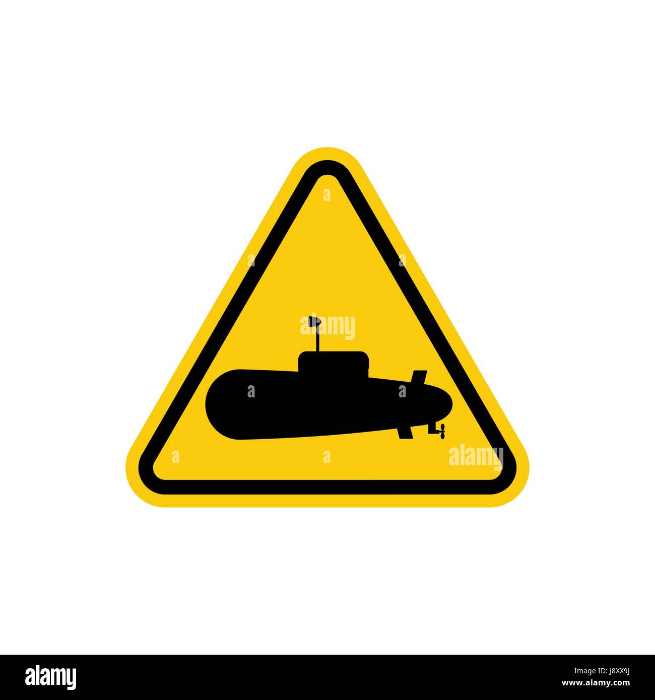 Submarine Danger Sign. In water can swim submarines. Yellow triangle ...