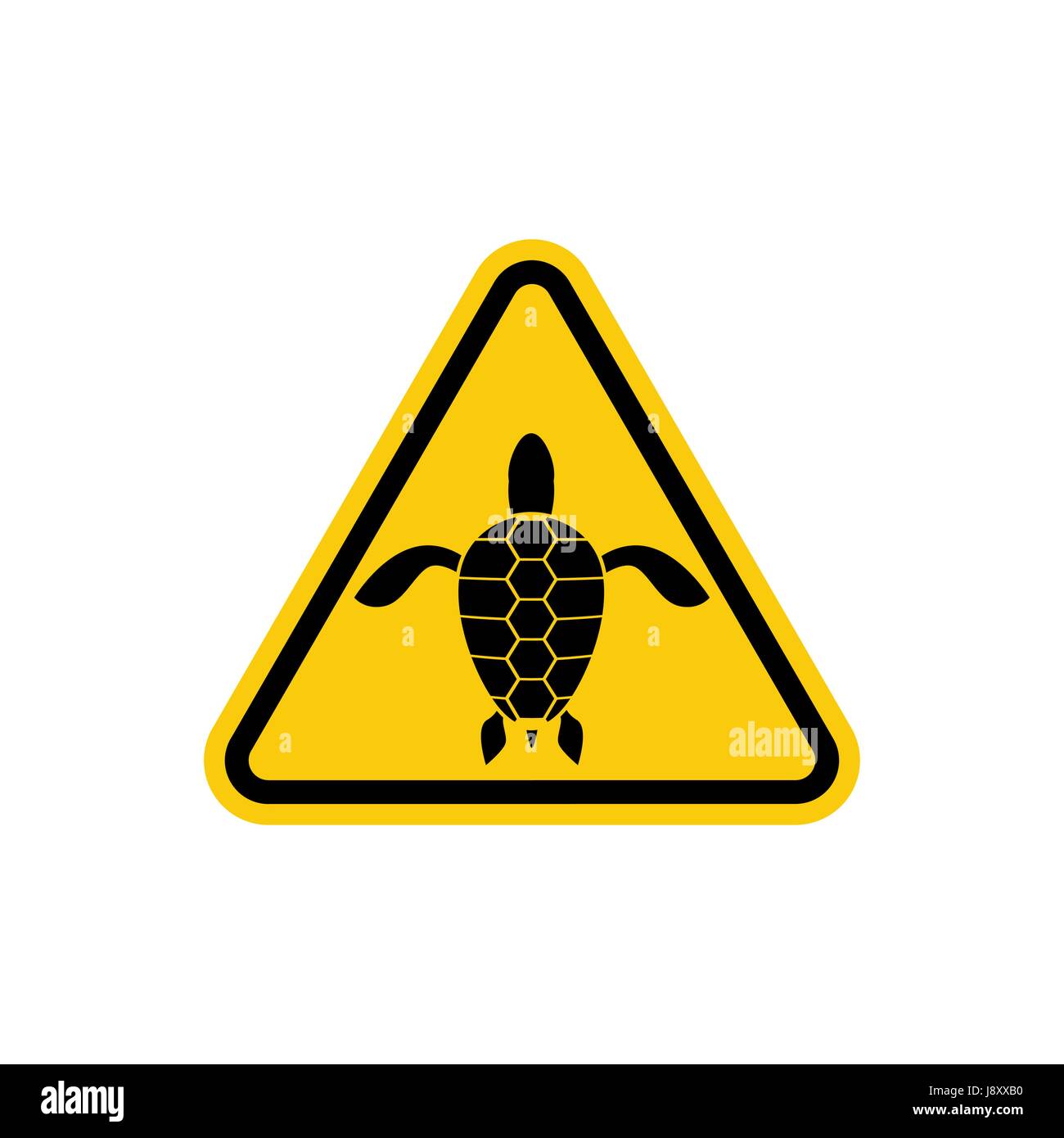 Yellow Sign Attention Water Turtle Marine Reptile On Yellow Triangle