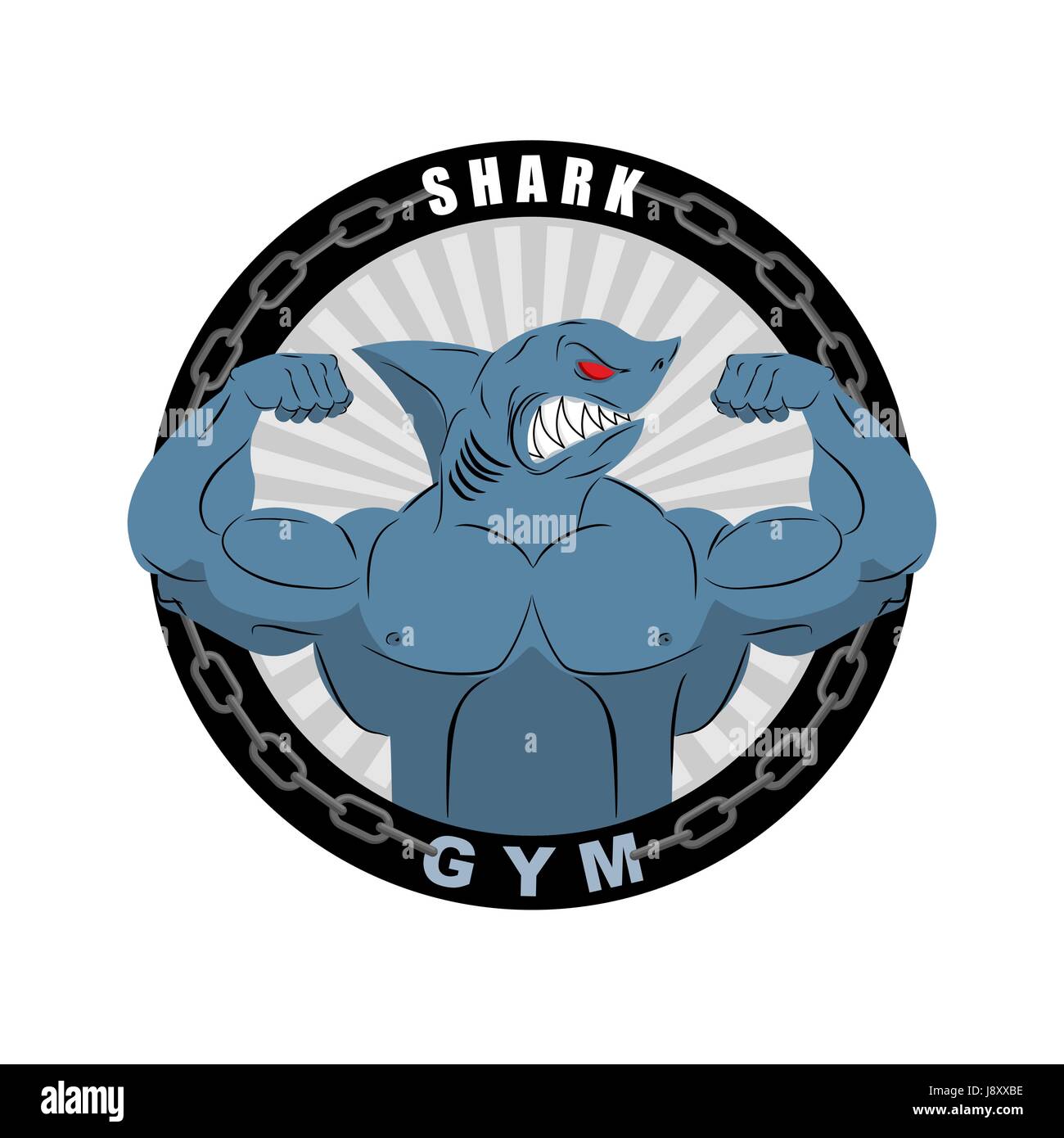 Angry strong shark. Shark bodybuilder with big biceps. Emblem for ...