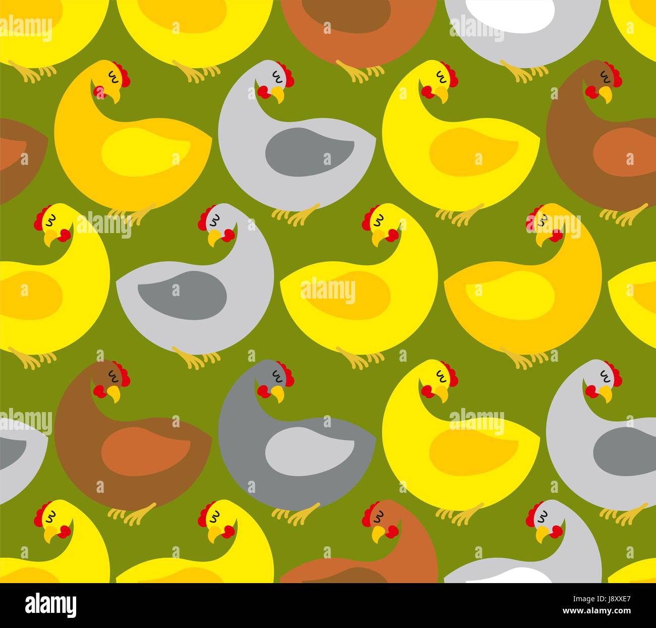 Chicken seamless pattern. Chicken farm. Many colored birds. Vector ...