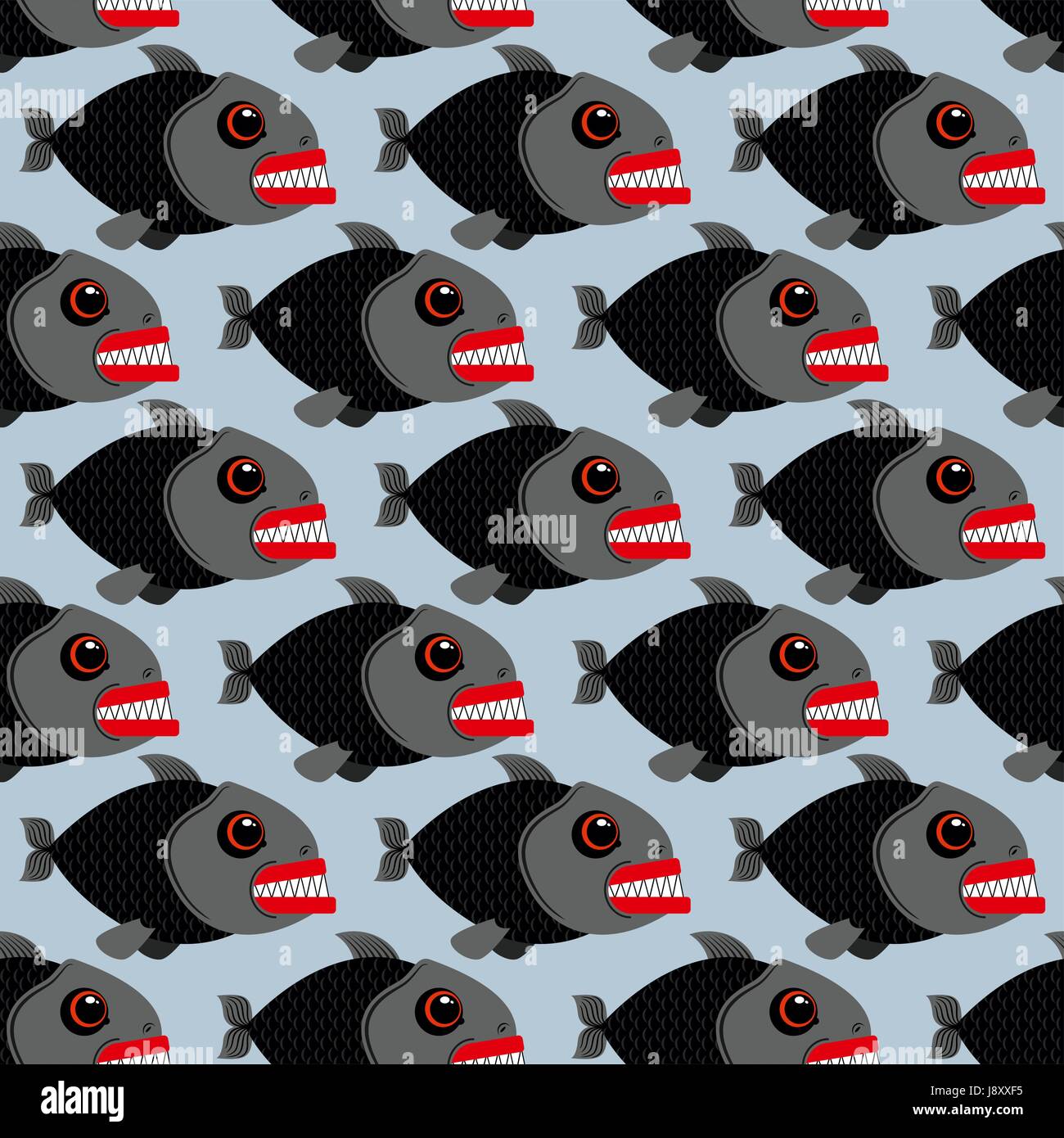 Piranha seamless pattern. Many bloodthirsty marine predators. Marine ...