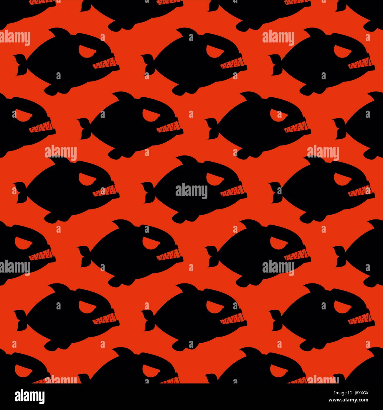 Aggressive seamless pattern from Piranha. Fish silhouettes with large ...