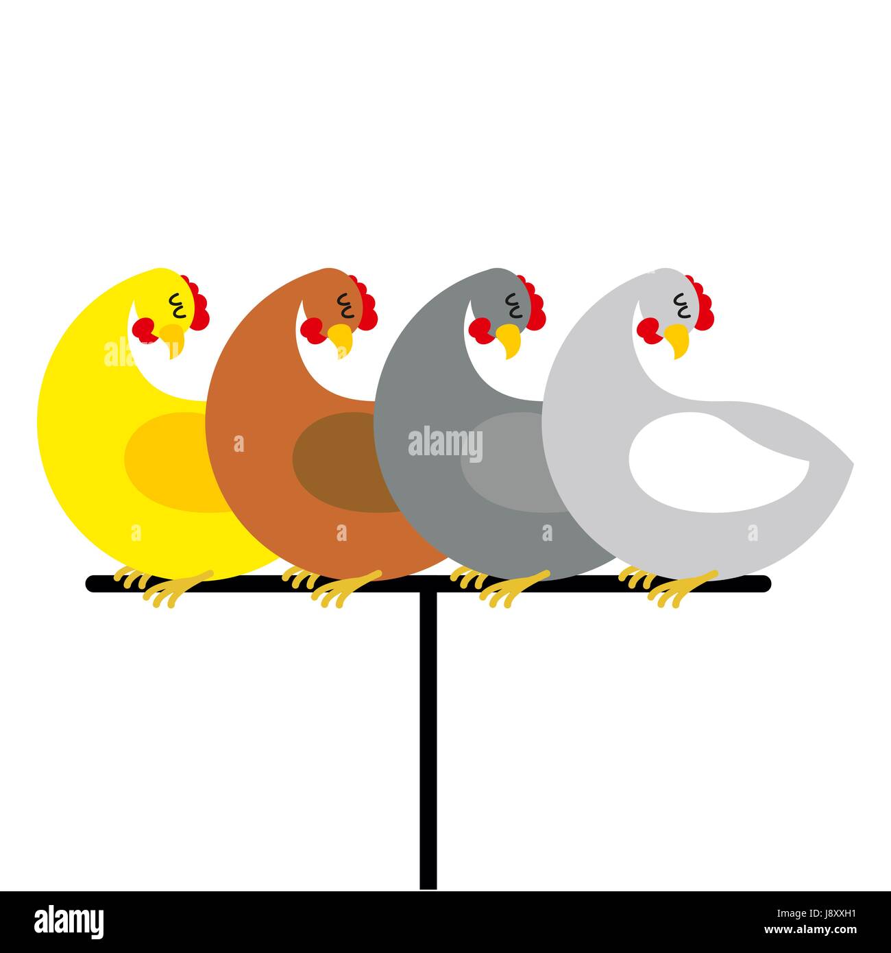 Chicken sitting on perch. Birds at farm are sitting on Bird perch Stock ...