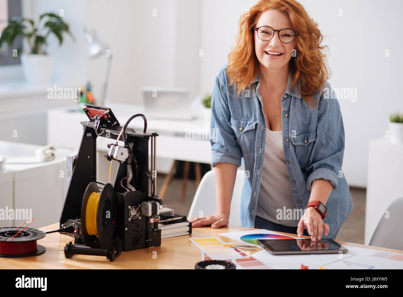 Happy cheerful woman being in a wonderful mood Stock Photo - Alamy