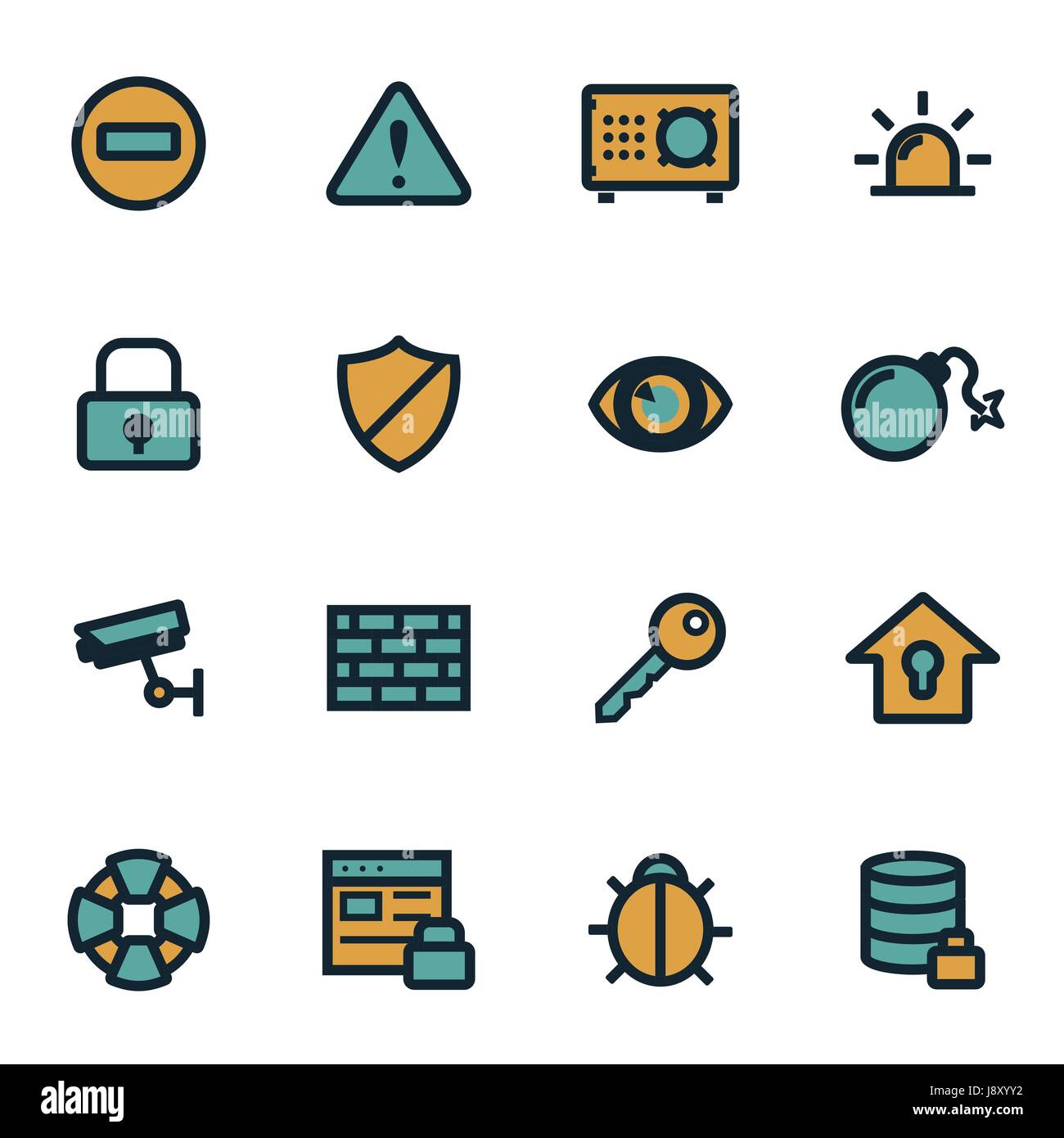 Vector flat security icons set on white background Stock Vector Image ...