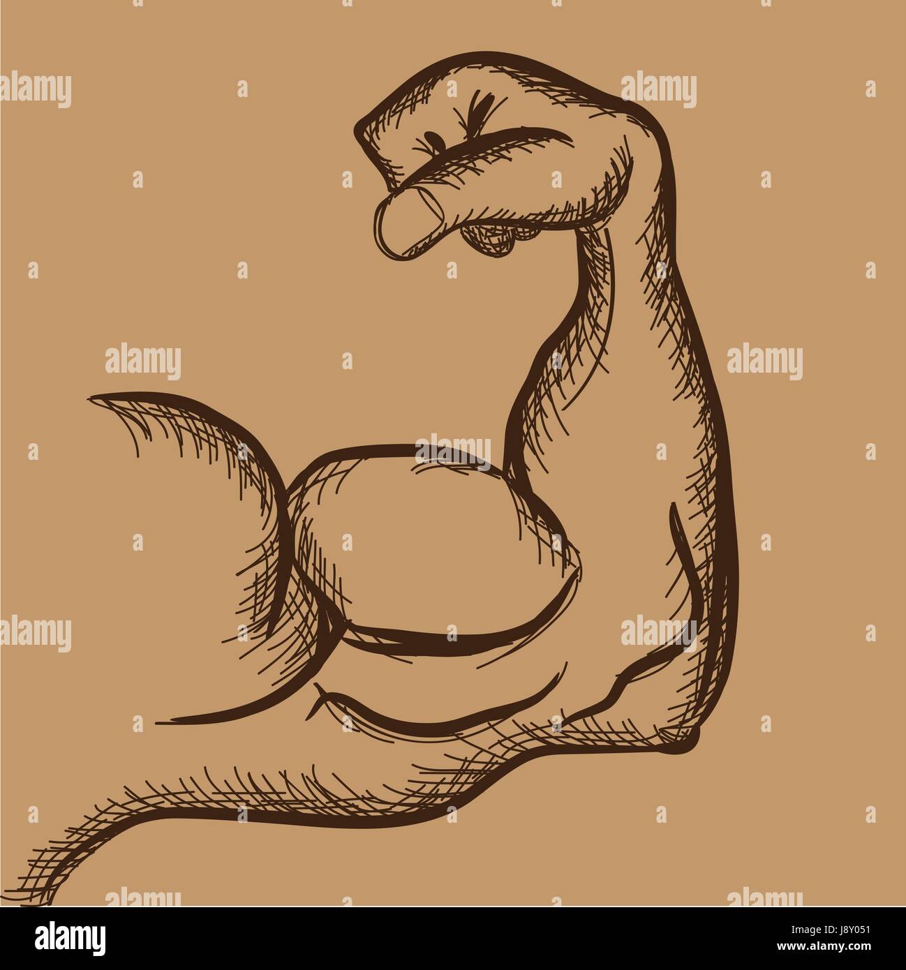Strong power, muscle arm with trendy hand drawn sketch style ...
