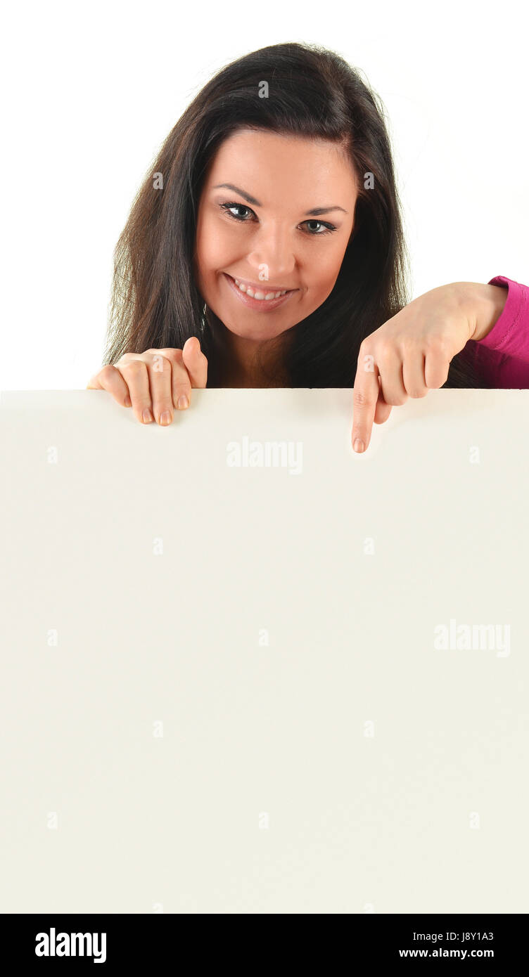 woman, banner, message, announcement, display, signboard, billboard ...