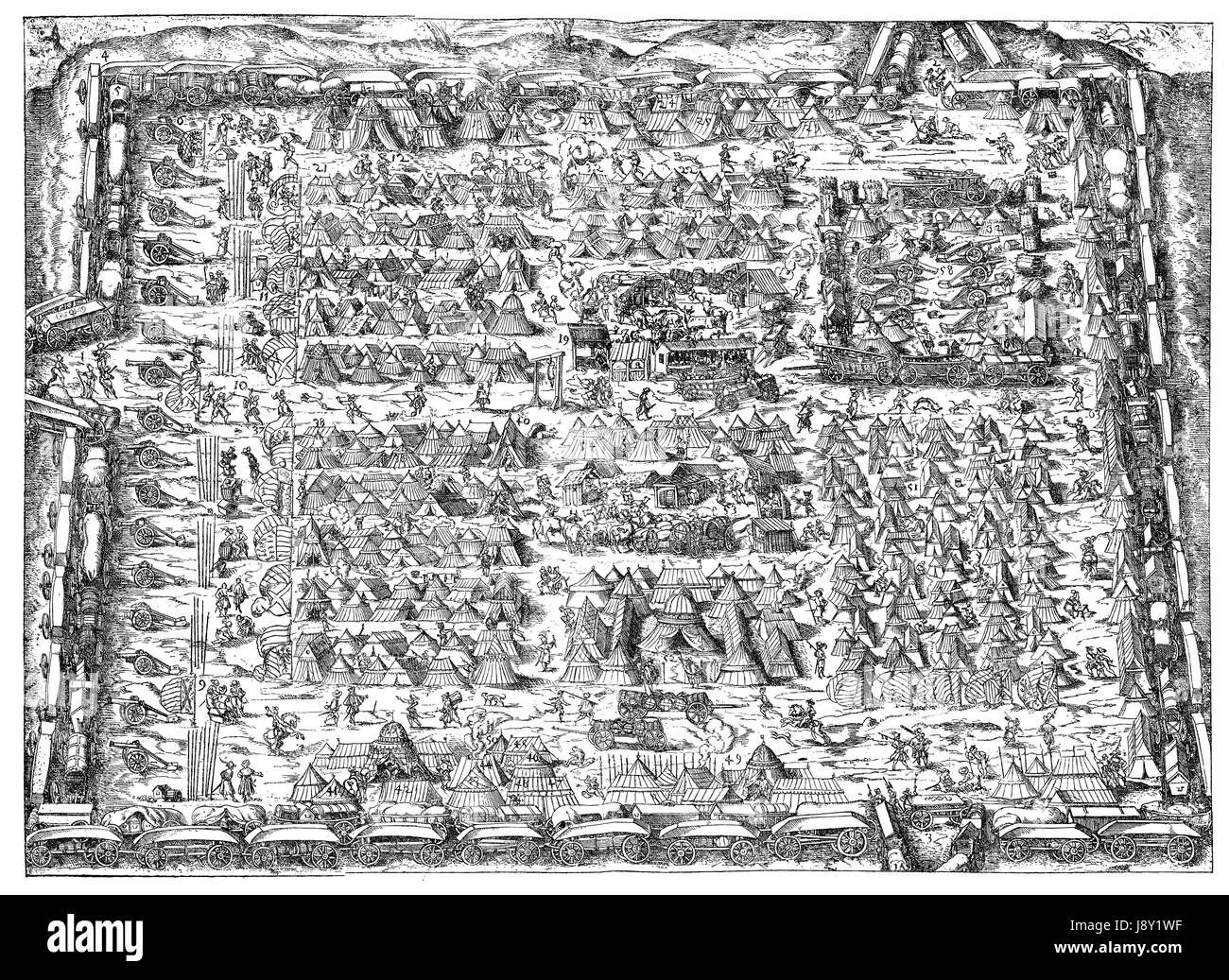 German well-fortified army encampment in Renaissance times, XVI century ...