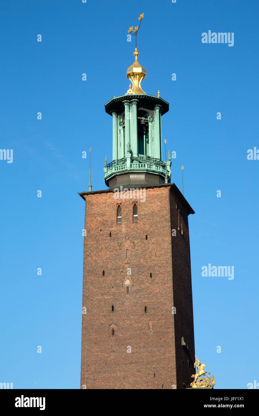 Tower at City Hall - Stadshuset; Stockholm; Sweden; Europe Stock Photo ...