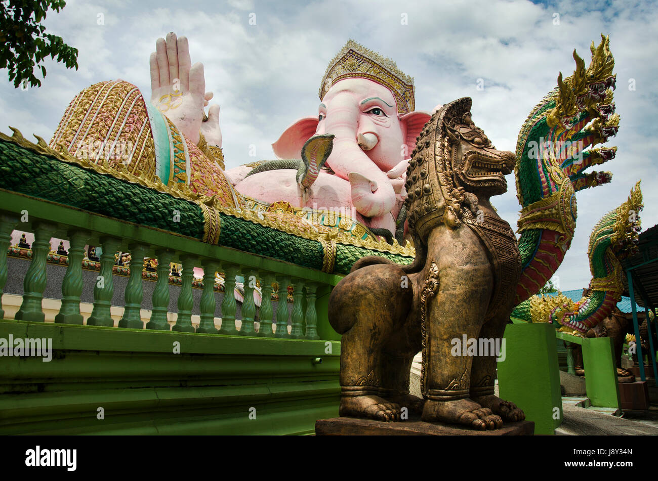 Ganesh statue pink color thai called Phra Pikanet at outdoor for people ...