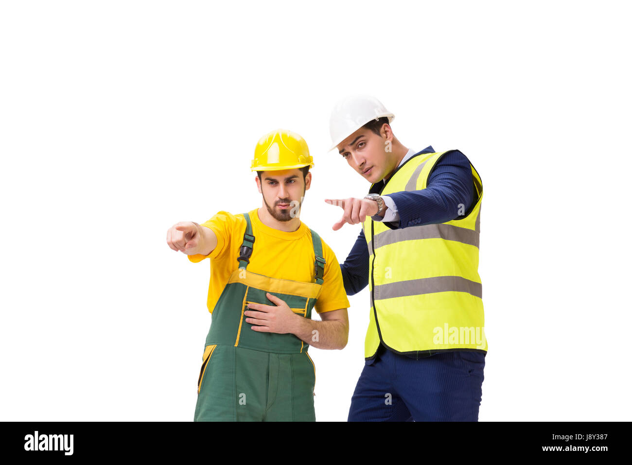 Two workers isolated on the white background Stock Photo - Alamy