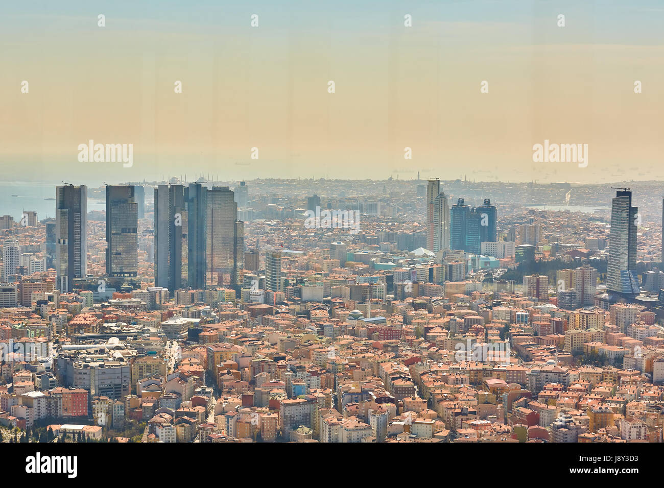 Urban landscape of European side of Istanbul and Bosphorus Strait on a ...