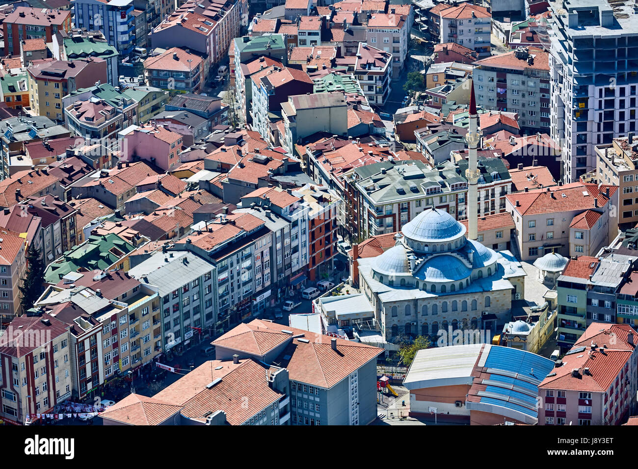 View of the roofs of Istanbul. Retro style. Shooting through glass ...