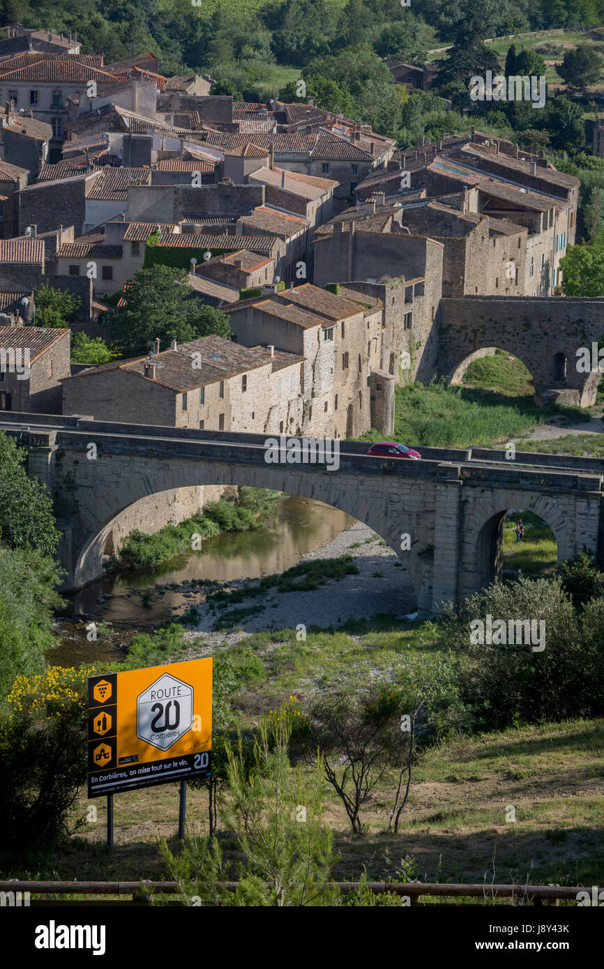 Aerial landscape overlooking the pretty French medieval walled village ...