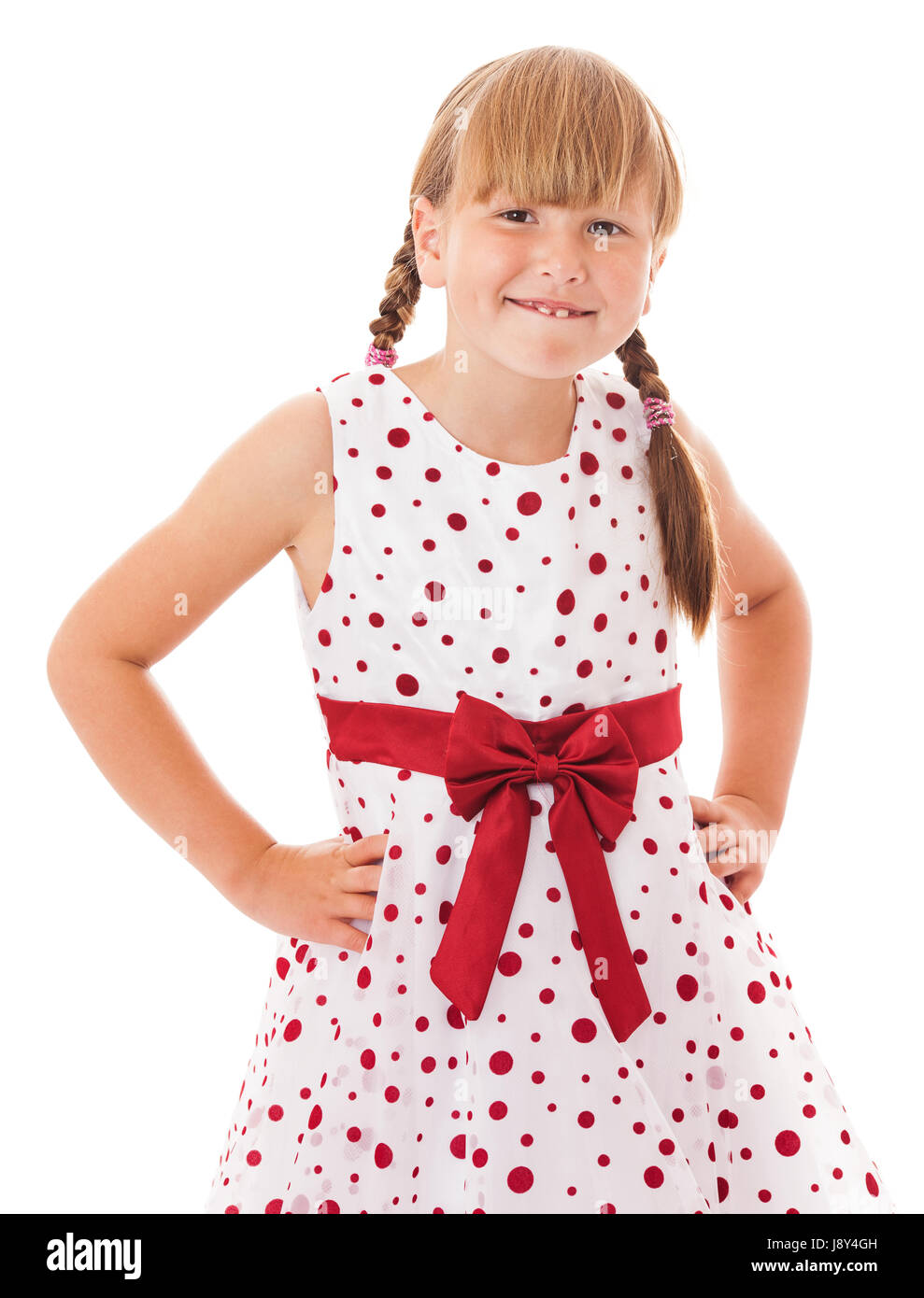 Happy laughing seven years girl portrait isolated Stock Photo - Alamy