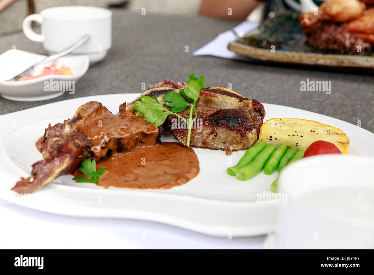 BBQ Steak. Barbecue Grilled Beef Steak Meat with Vegetables in Taiwan ...