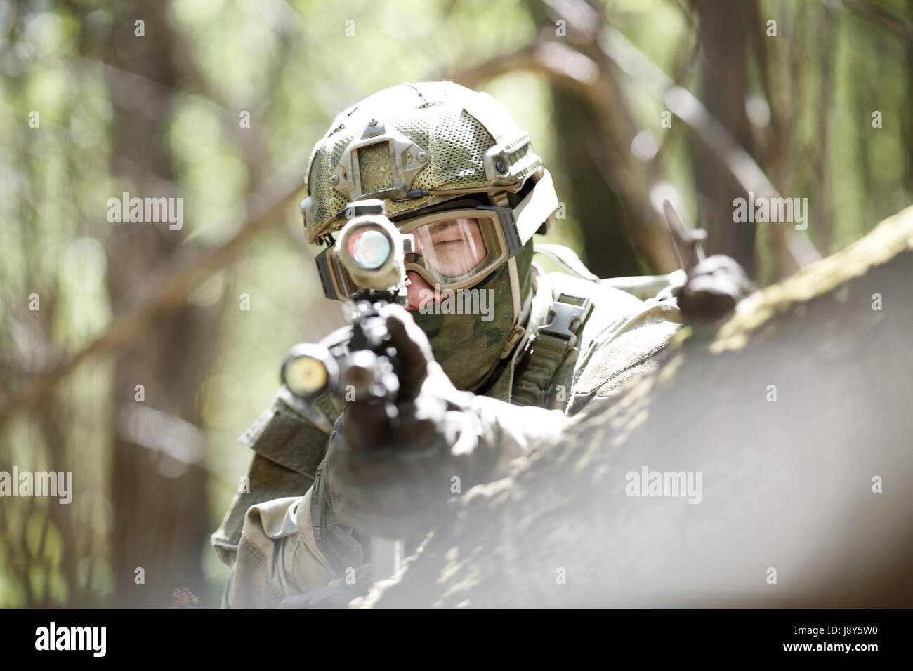 Photo of snipers with airsoft automatic rifle with telescopic sight in ...